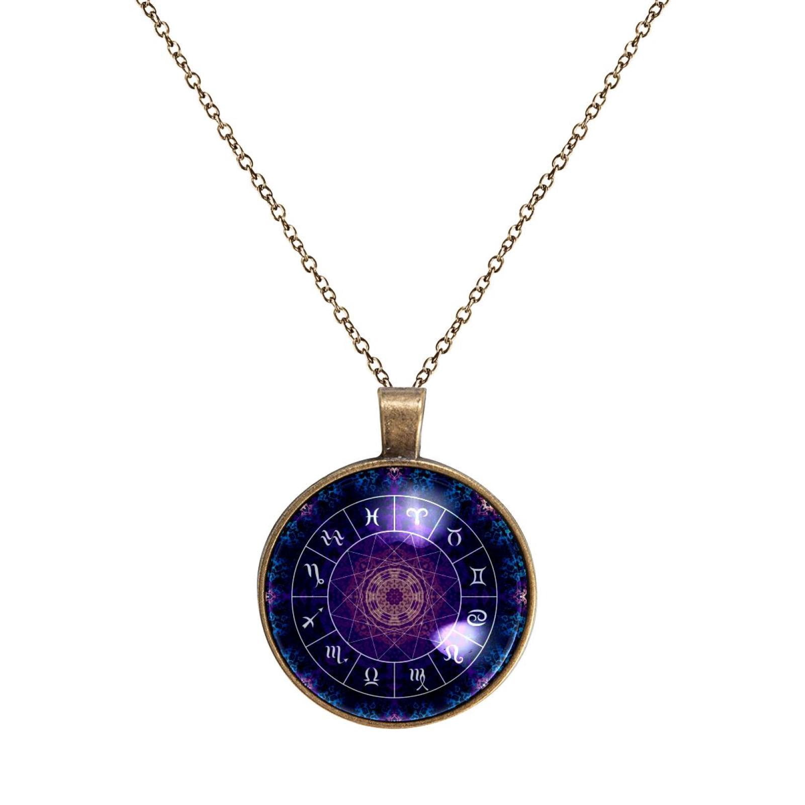 OWNMEMORY Zodiac Horoscope Psychedelic Pattern Women's Glass Circular ...