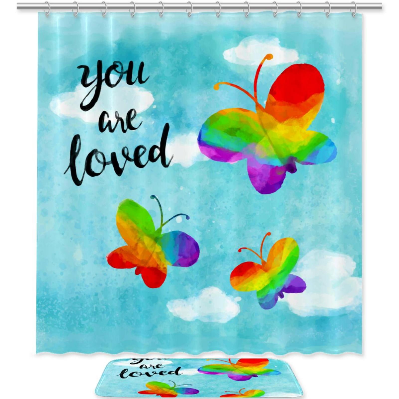 Ownni Blue Butterfly Lgbt Pride Rainbow Pattern Pongee Shower Curtain