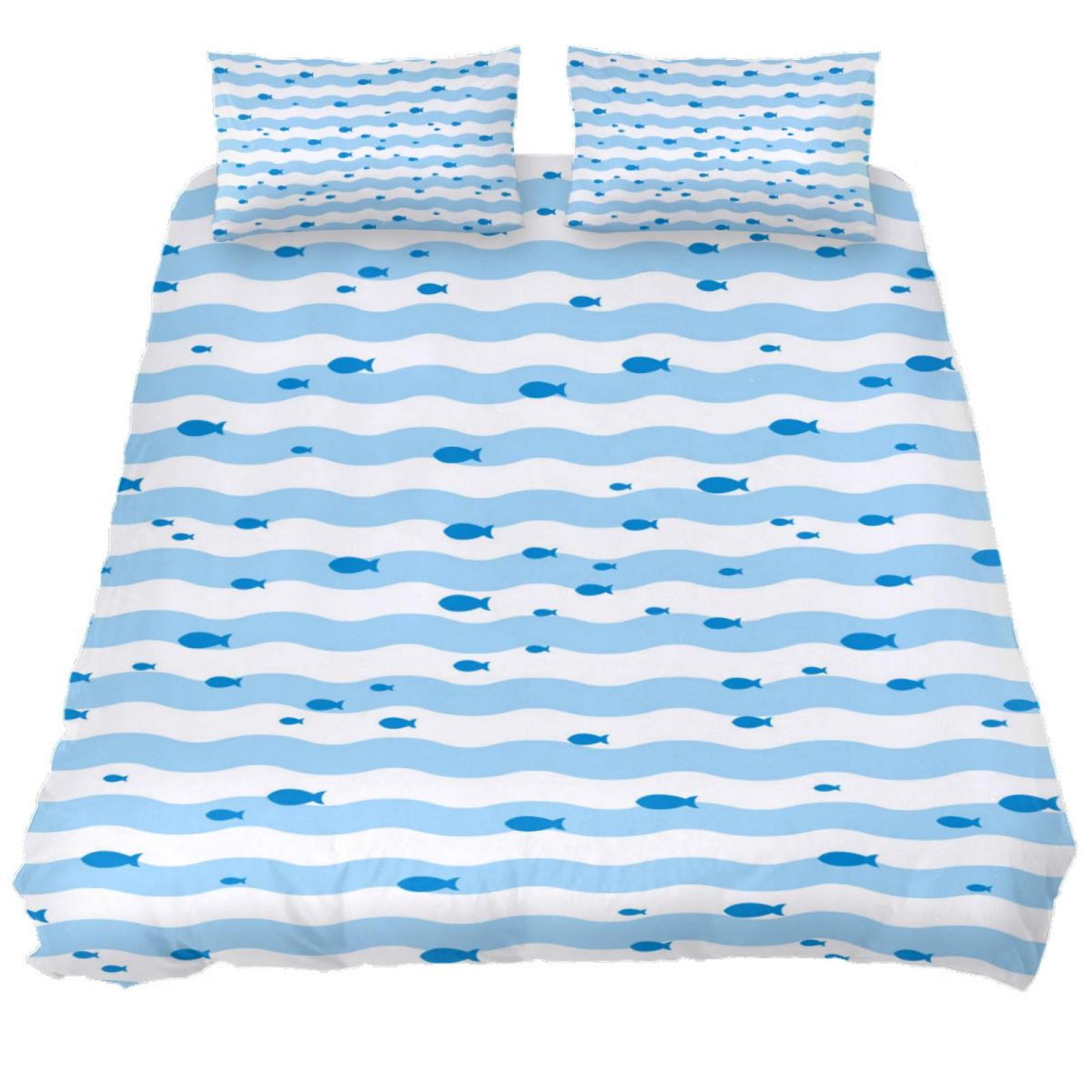 OWNNI Blue Wave Tiddler Pattern Washed Tencel Bedroom 3 Pieces Set ...