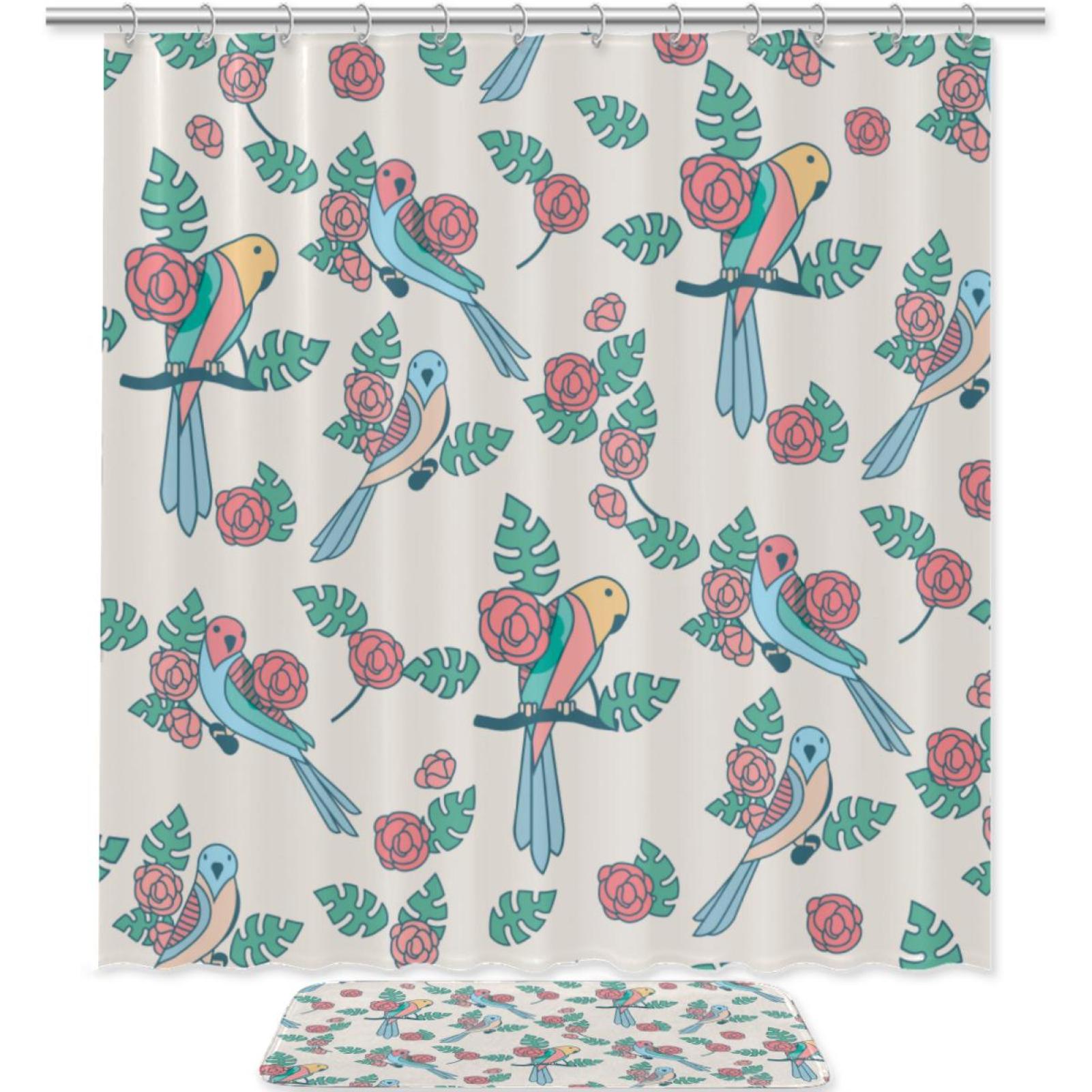 Ownni Budgie Beauty Pattern Pongee Shower Curtain Set With Polyester