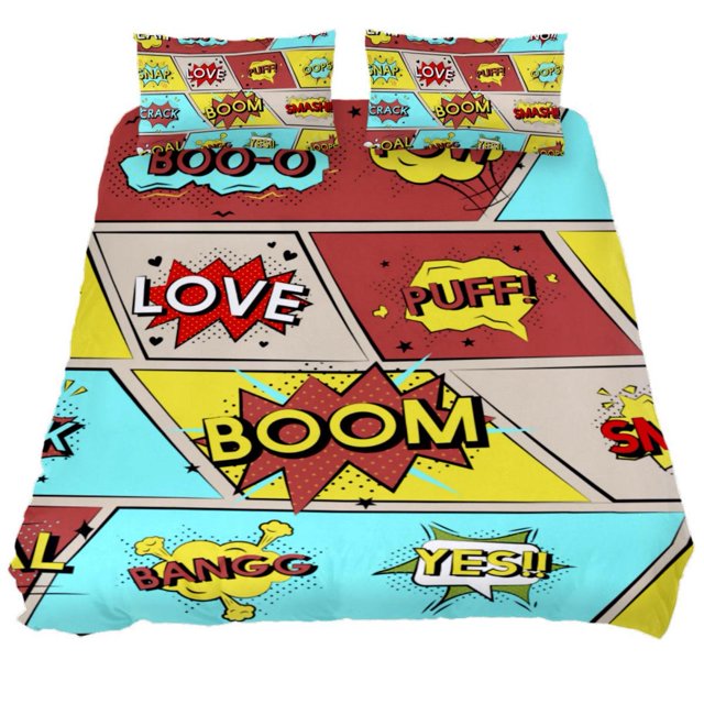 OWNNI Comic Word Graphics Pattern Washed Tencel Bedroom 3 Pieces Set ...