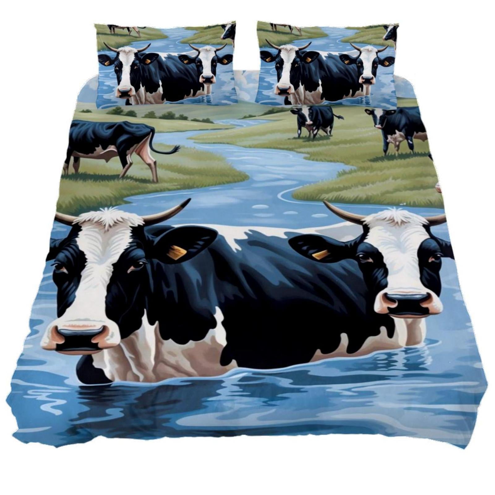 OWNNI Cow Pattern Pattern Washed Tencel Bedroom 3 Piece Comforter Set ...