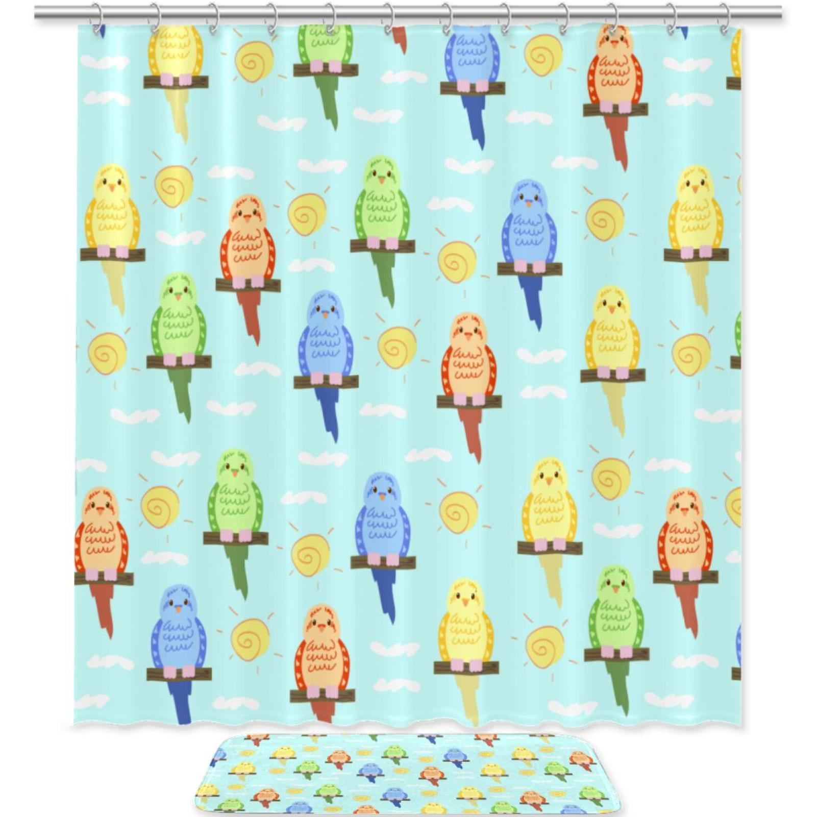 Ownni Cute Budgie Pattern Pongee Shower Curtain Set With Polyester