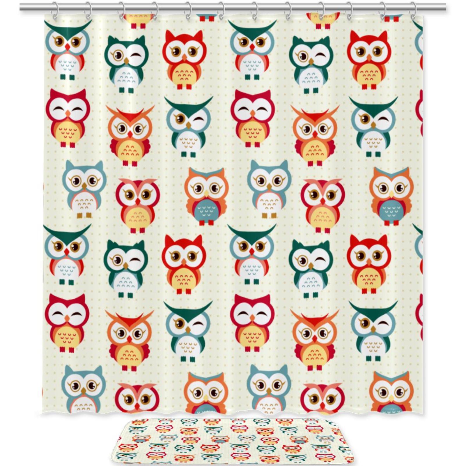 Ownni Cute Buho Pattern Pongee Shower Curtain Set With Polyester Floor