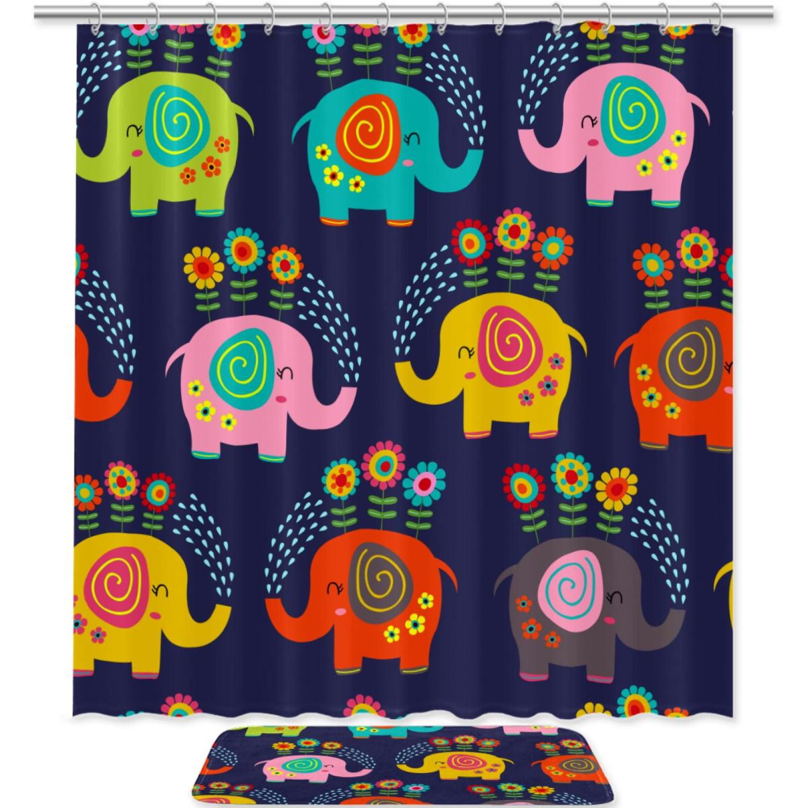Ownni Cute Cartoon Boho Elephant Water Spray Sunflower Pattern Pongee