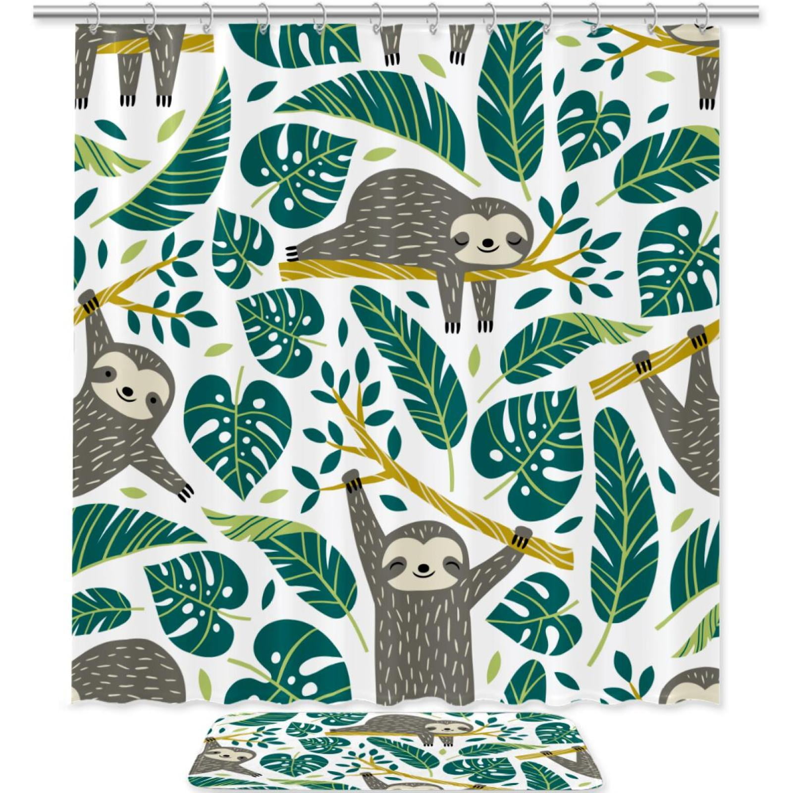 Ownni Cute Cartoon Sloth Pattern Pongee Shower Curtain Set With