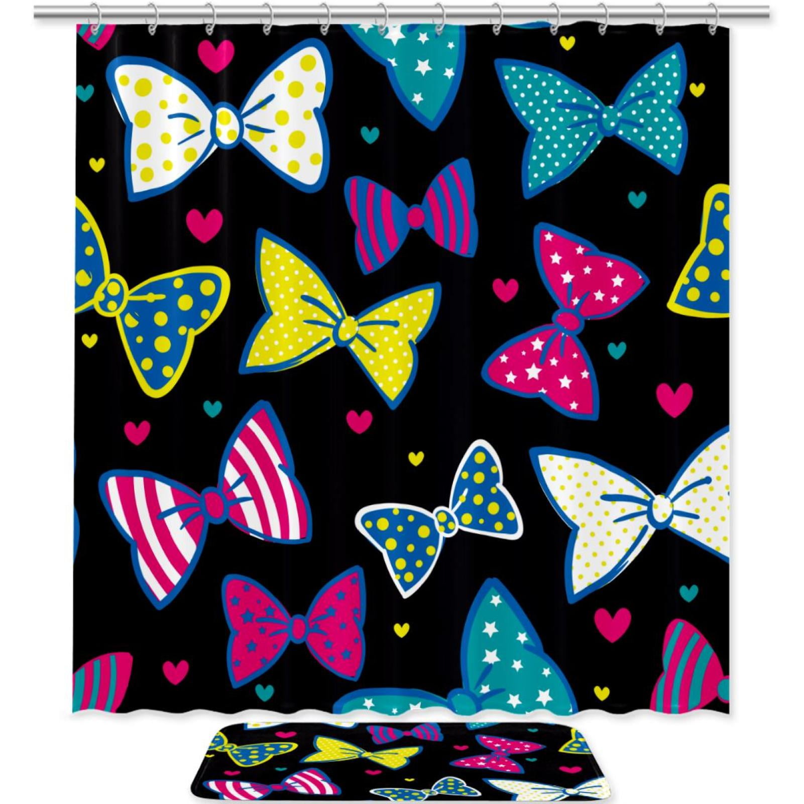 Ownni Cute Colorful Princess Bow Pattern Pongee Shower Curtain Set With