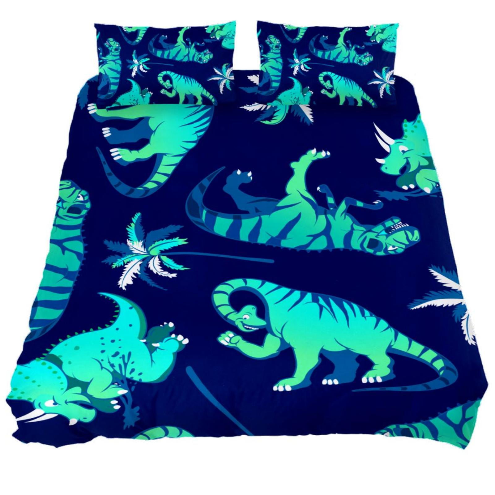 OWNNI Dinosaur Blue Pattern Washed Tencel Bedroom 3 Pieces Set ...