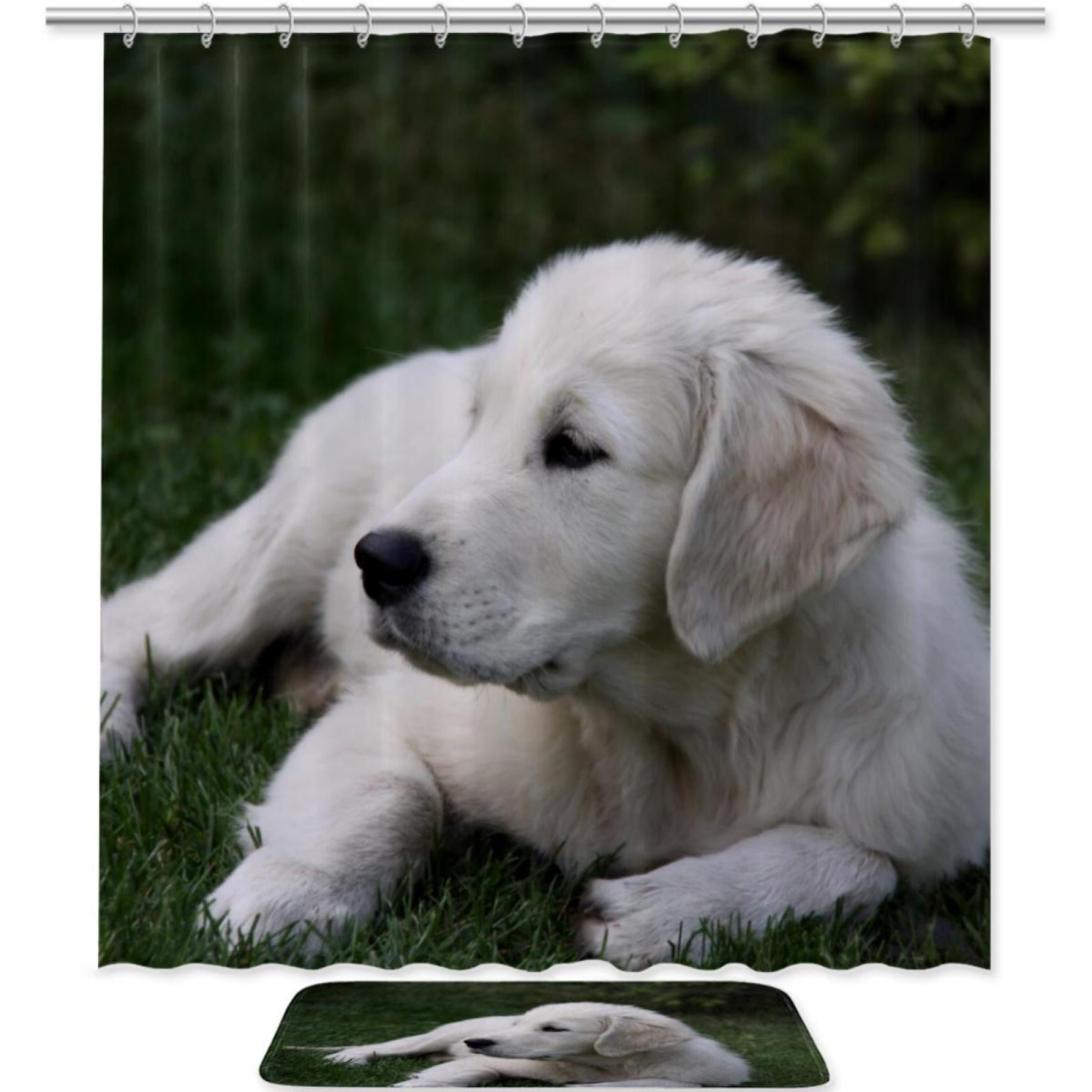 OWNNI Dog Pattern Pongee Shower Curtain Set with Polyester Floor Mat ...