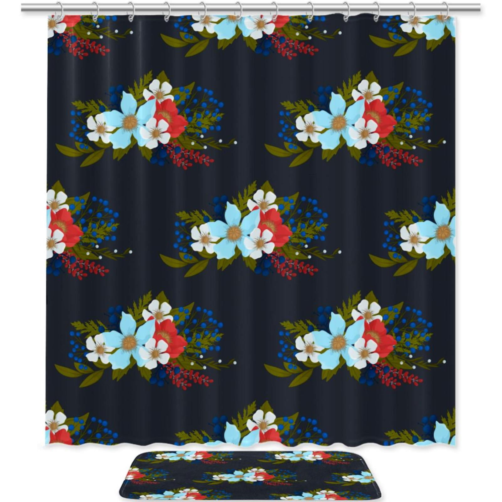 Ownni Flower Seamless Pattern Pongee Shower Curtain Set With Polyester