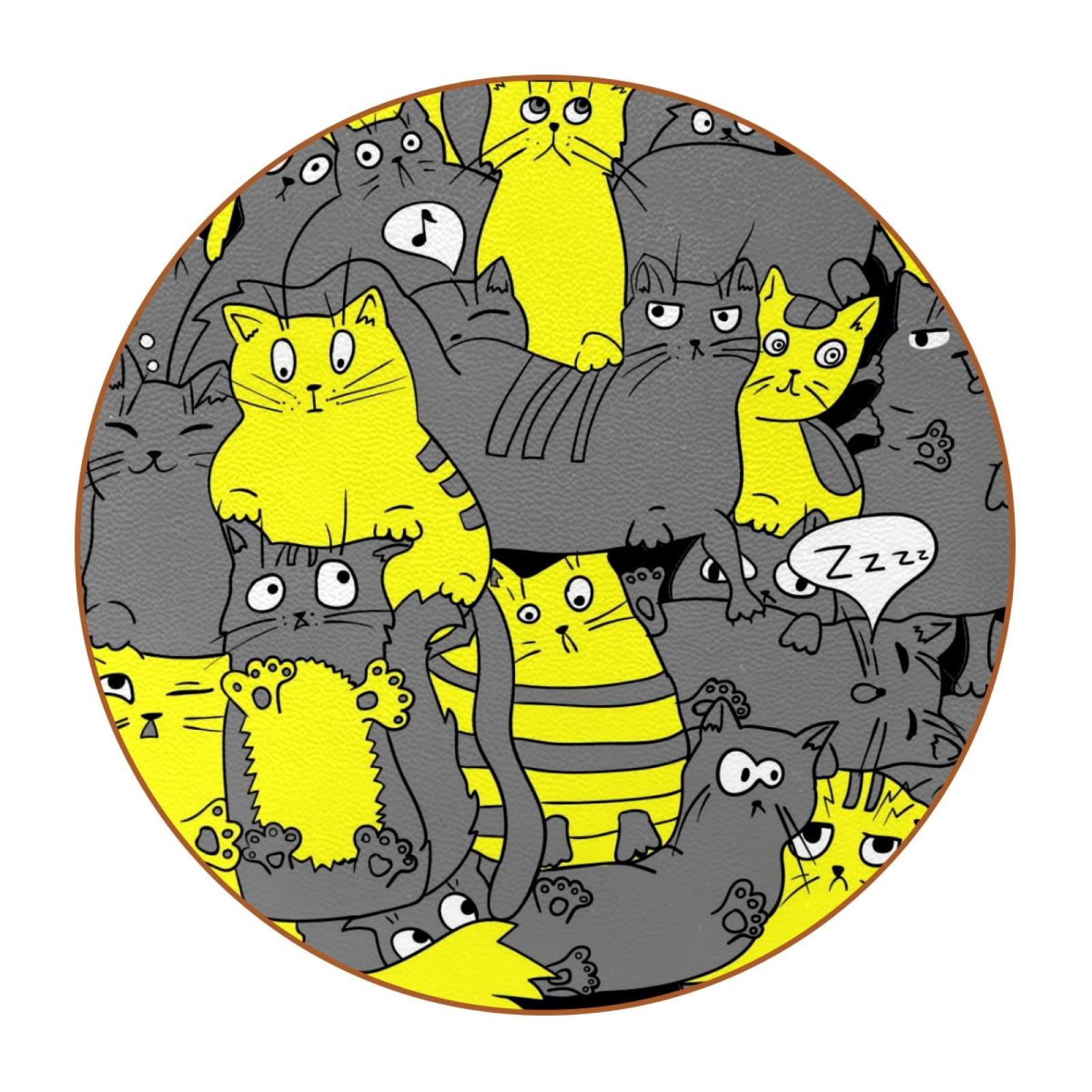OWNNI Funny Cartoon Cat Yellow Gray Pattern Coaster 6-Pack - the ...