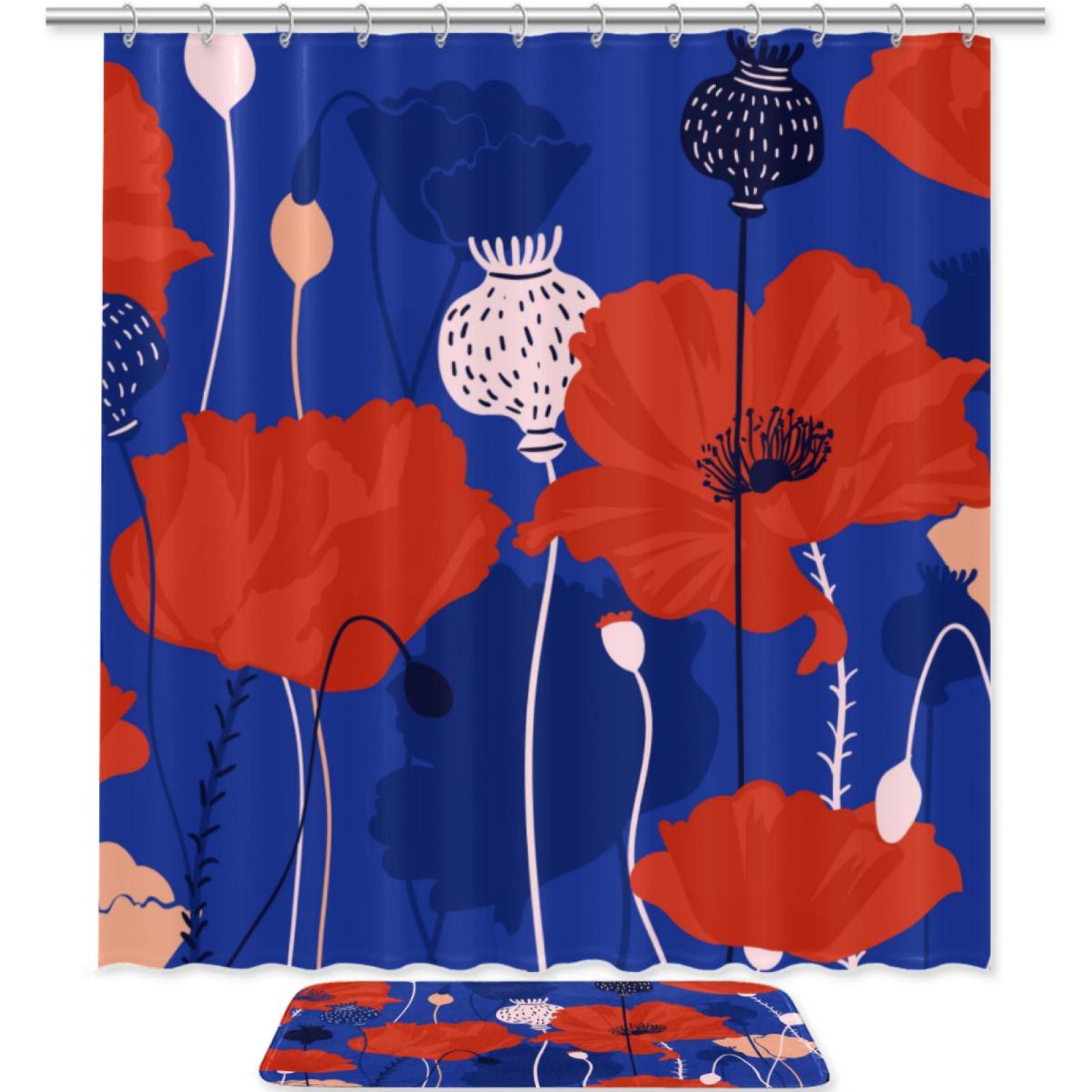 OWNNI Hand Drawn Abstract Floral Poppy Pattern Pongee Shower Curtain ...