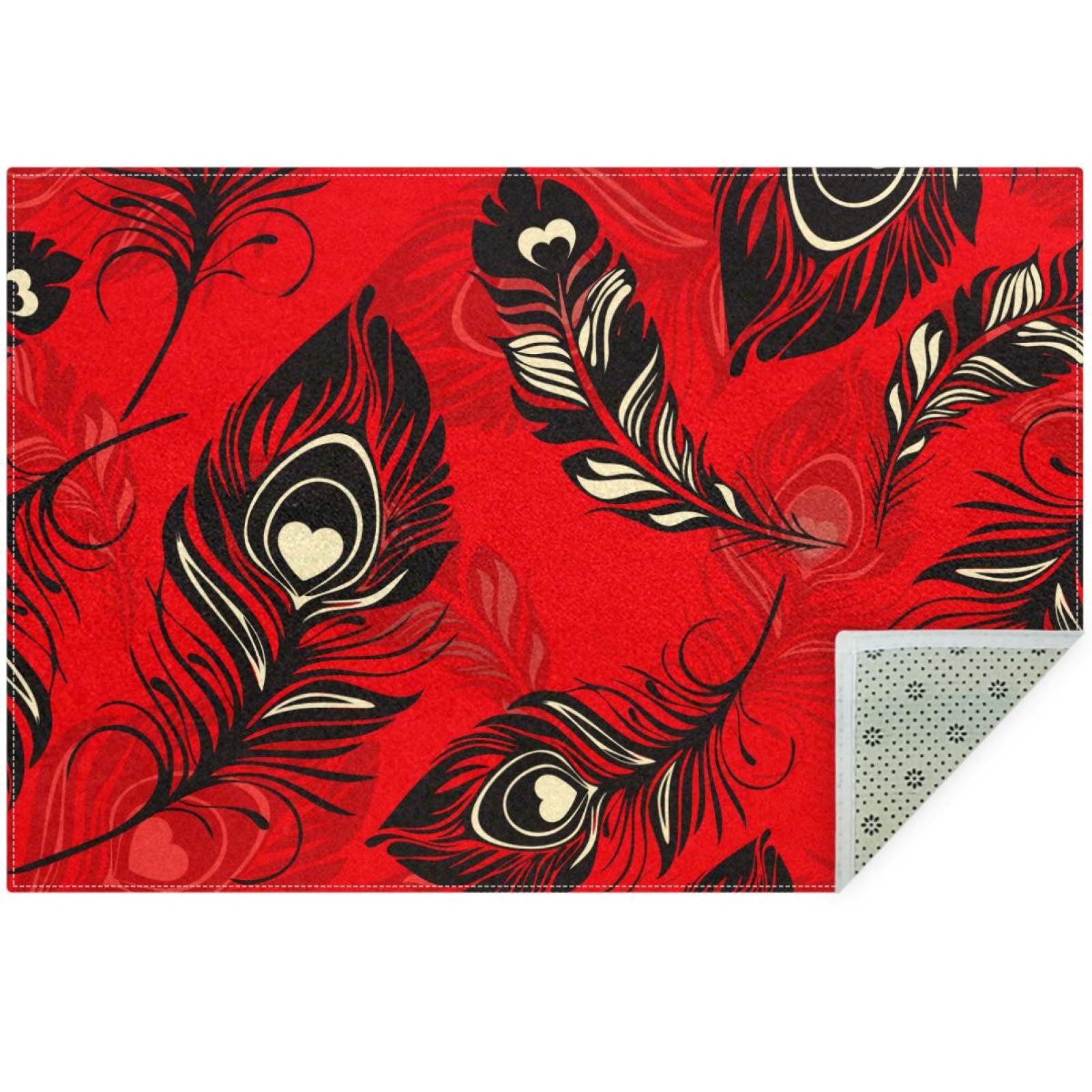 OWNNI Home Decor Feathers Red Pattern Modern Polyester Office Rug ...