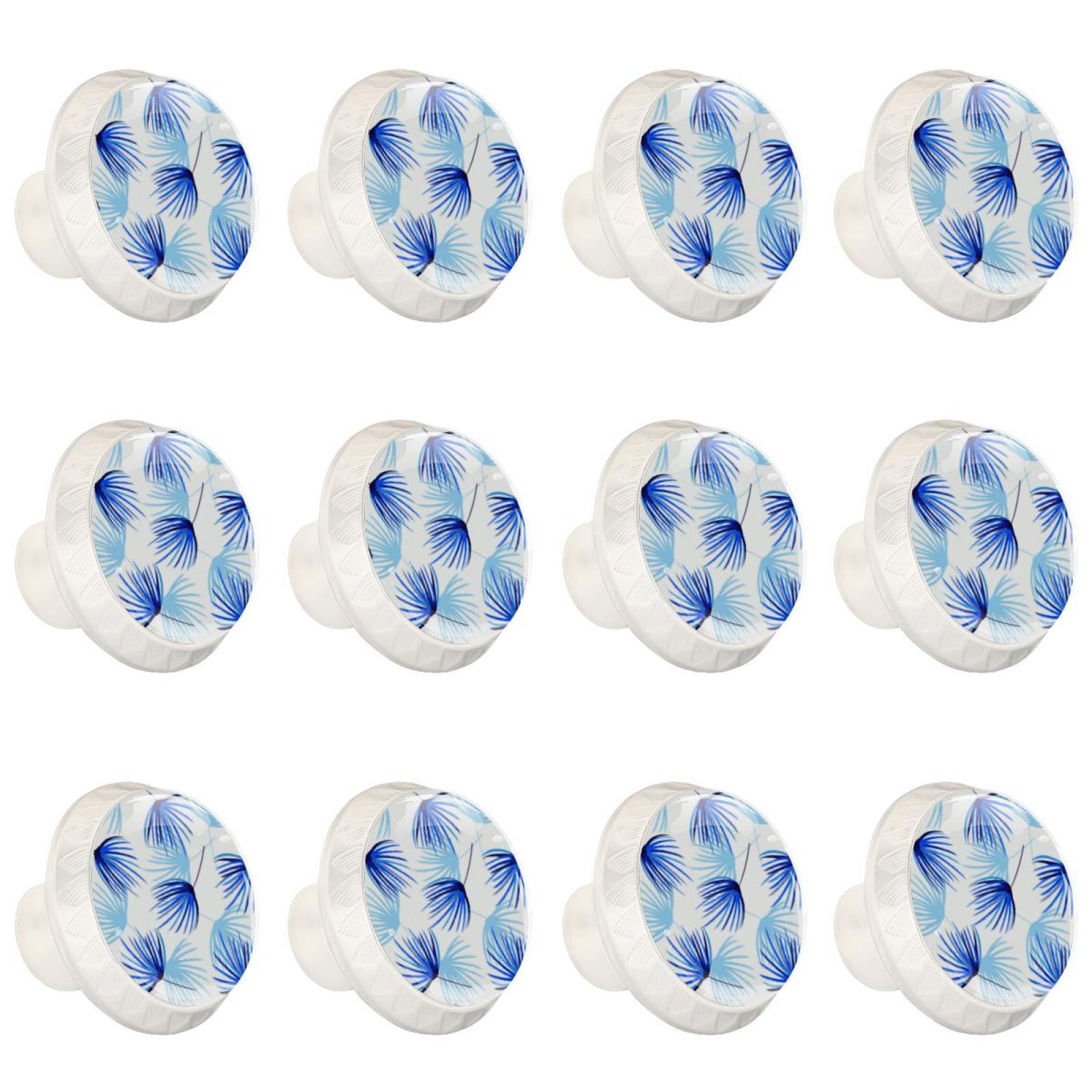 OWNNI Home Decor Palm Leaves Design Pattern 12 Pcs White Round Drawer Pulls with Screws - ABS ...
