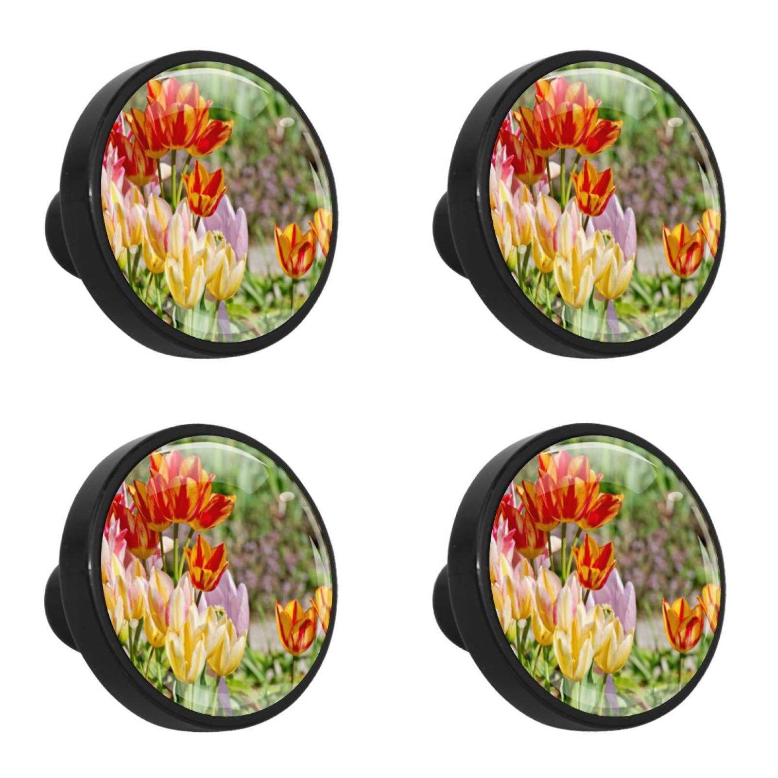 OWNNI Home Decor Spring Tulip Flower Bloom Pattern Round Drawer Pulls ...