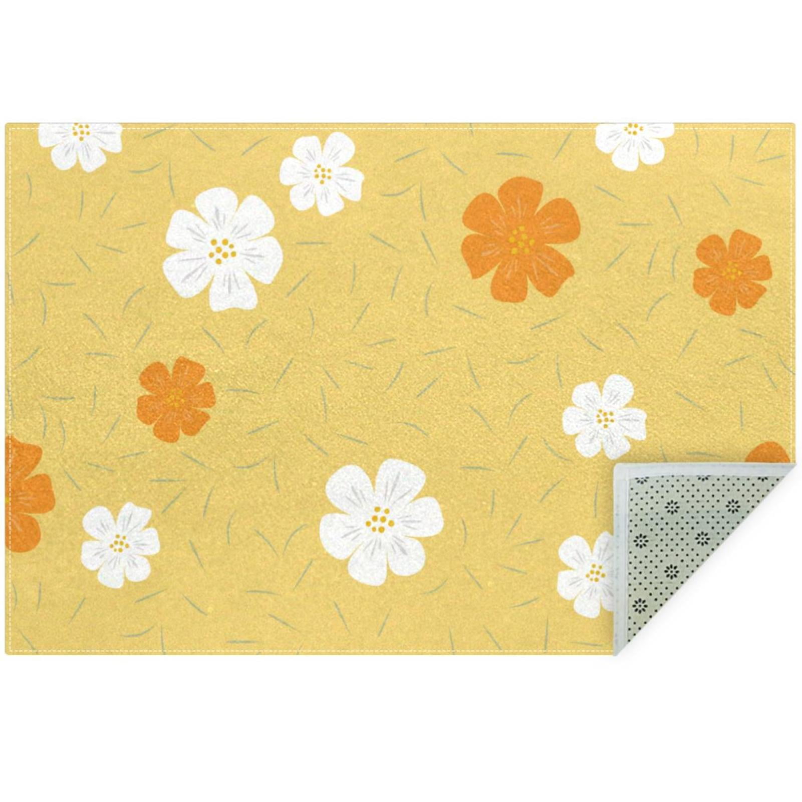 OWNNI Home Decor White Orange Floral Yellow Background Pattern Modern ...