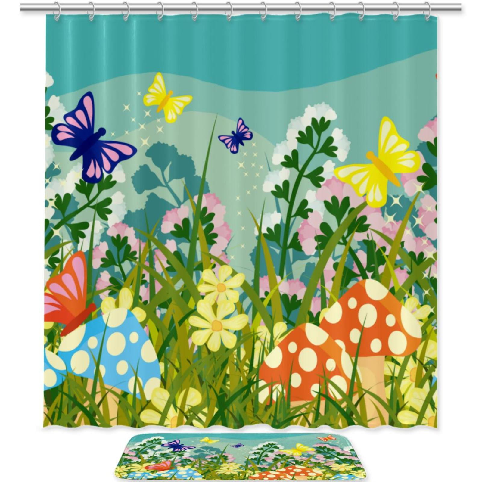 Ownni Magical Garden Pattern Pongee Shower Curtain Set With Polyester