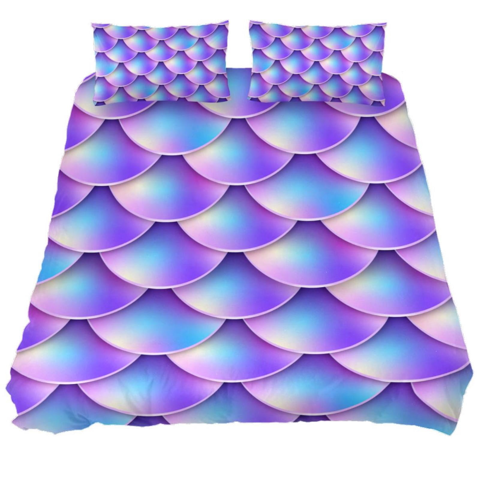 OWNNI Mermaid Tail Pastel Pattern Washed Tencel Bedroom 3 Piece ...