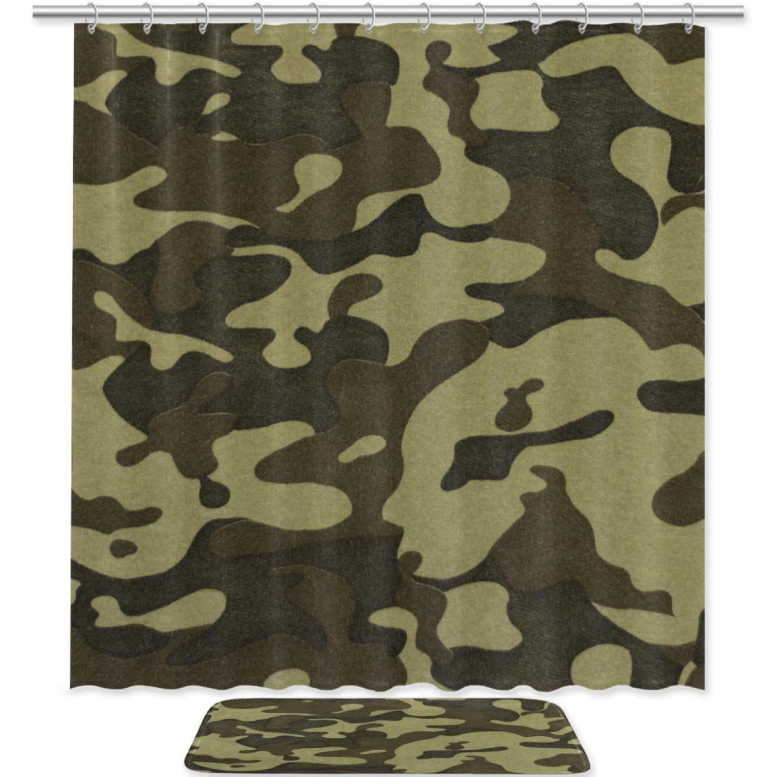 Ownni Military Green Camouflage Pattern Pongee Shower Curtain Set With