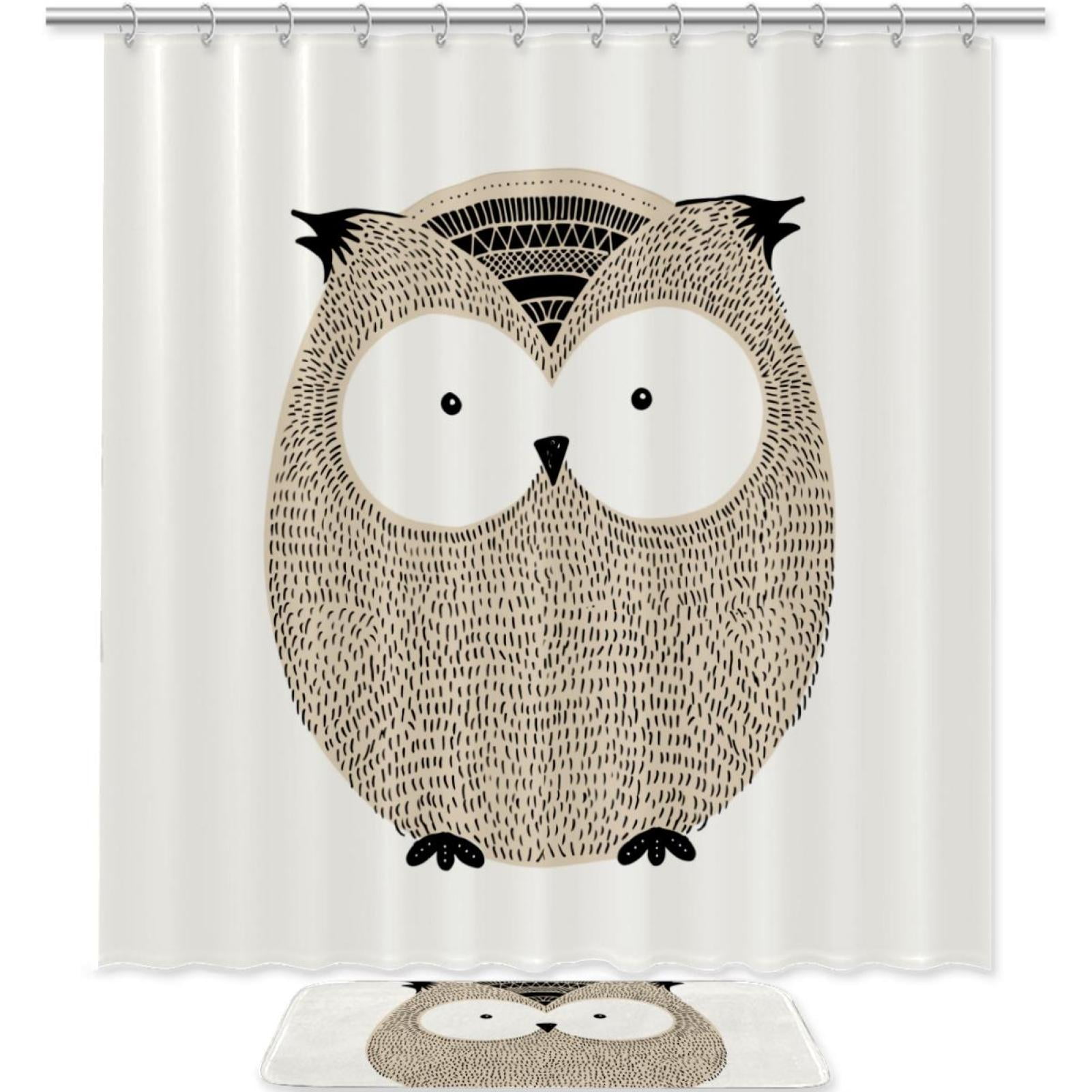 Ownni Nice Hand Drawn Owl Design 01 Pattern Pongee Shower Curtain Set