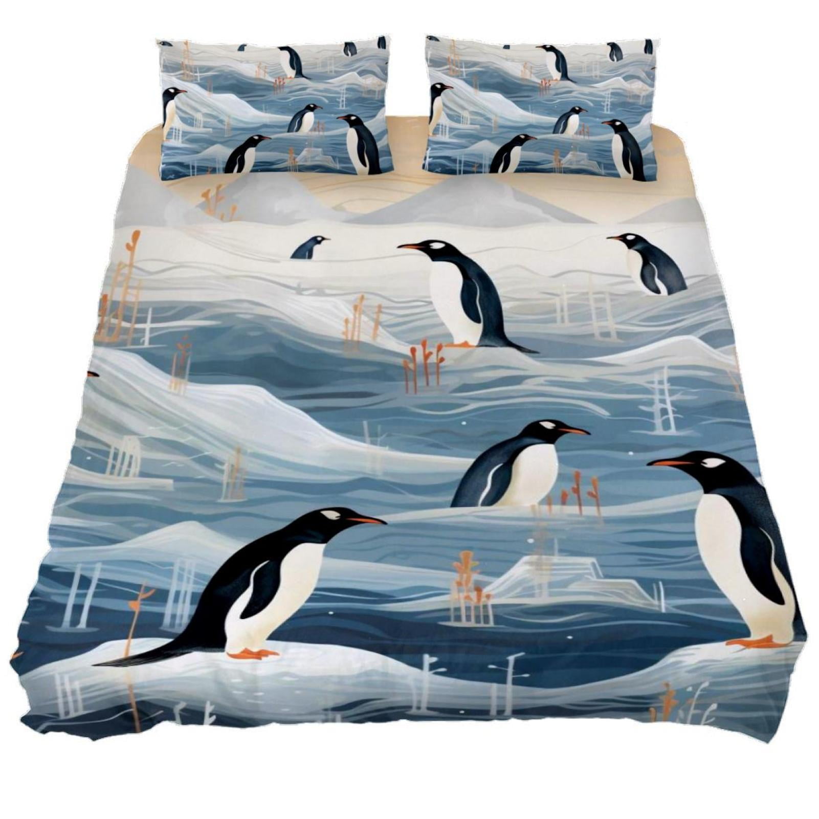 OWNNI Penguin Pattern Washed Tencel Bedroom 3 Pieces Set - Luxurious ...