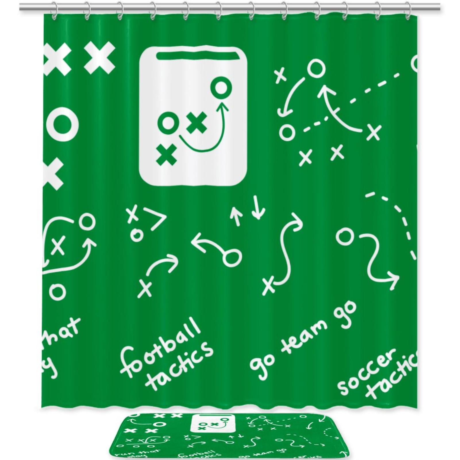Ownni Playbook Green Pattern Pongee Shower Curtain Set With Polyester