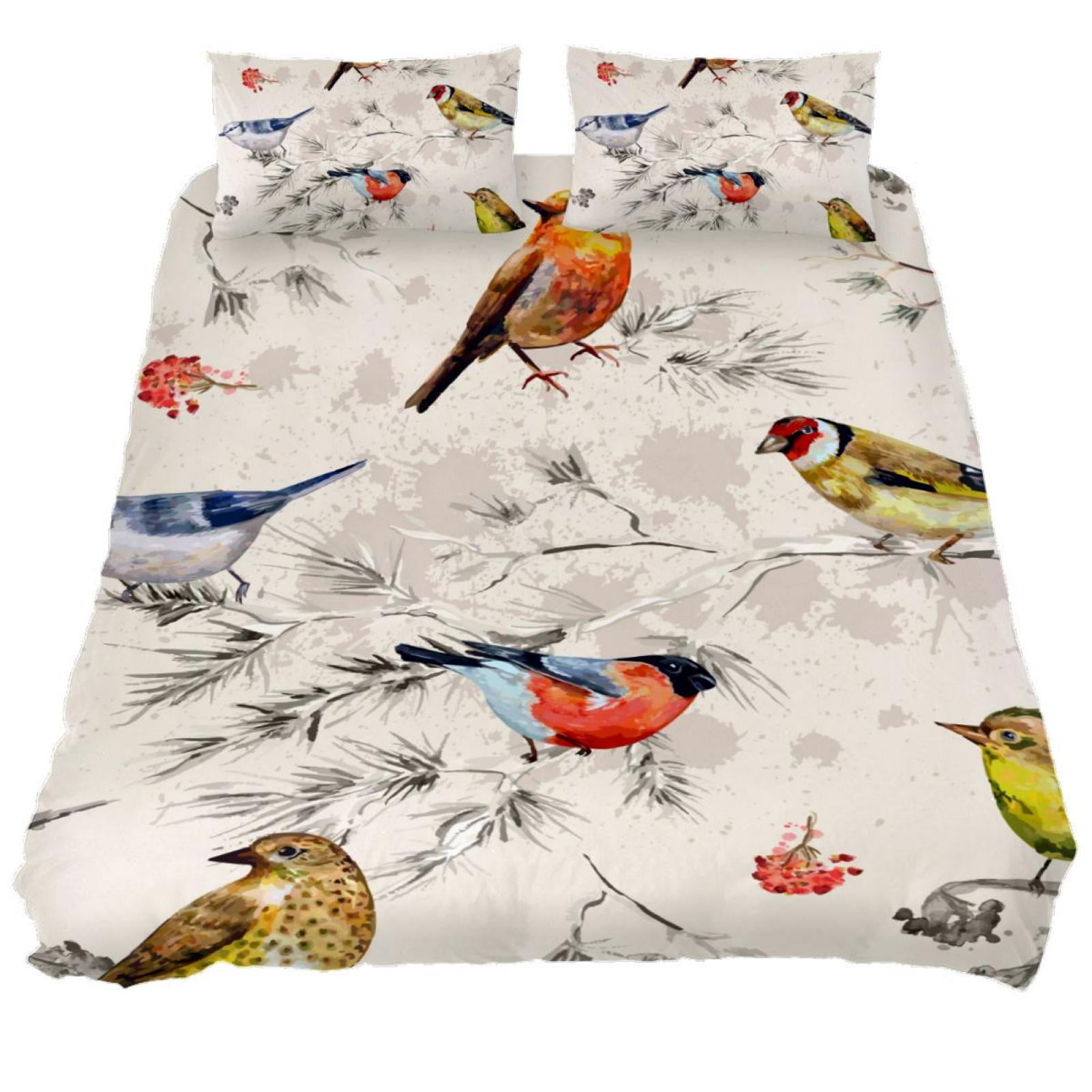 OWNNI Vintage Retro Birds Floral Pattern Washed Tencel Bedroom 3 Pieces ...