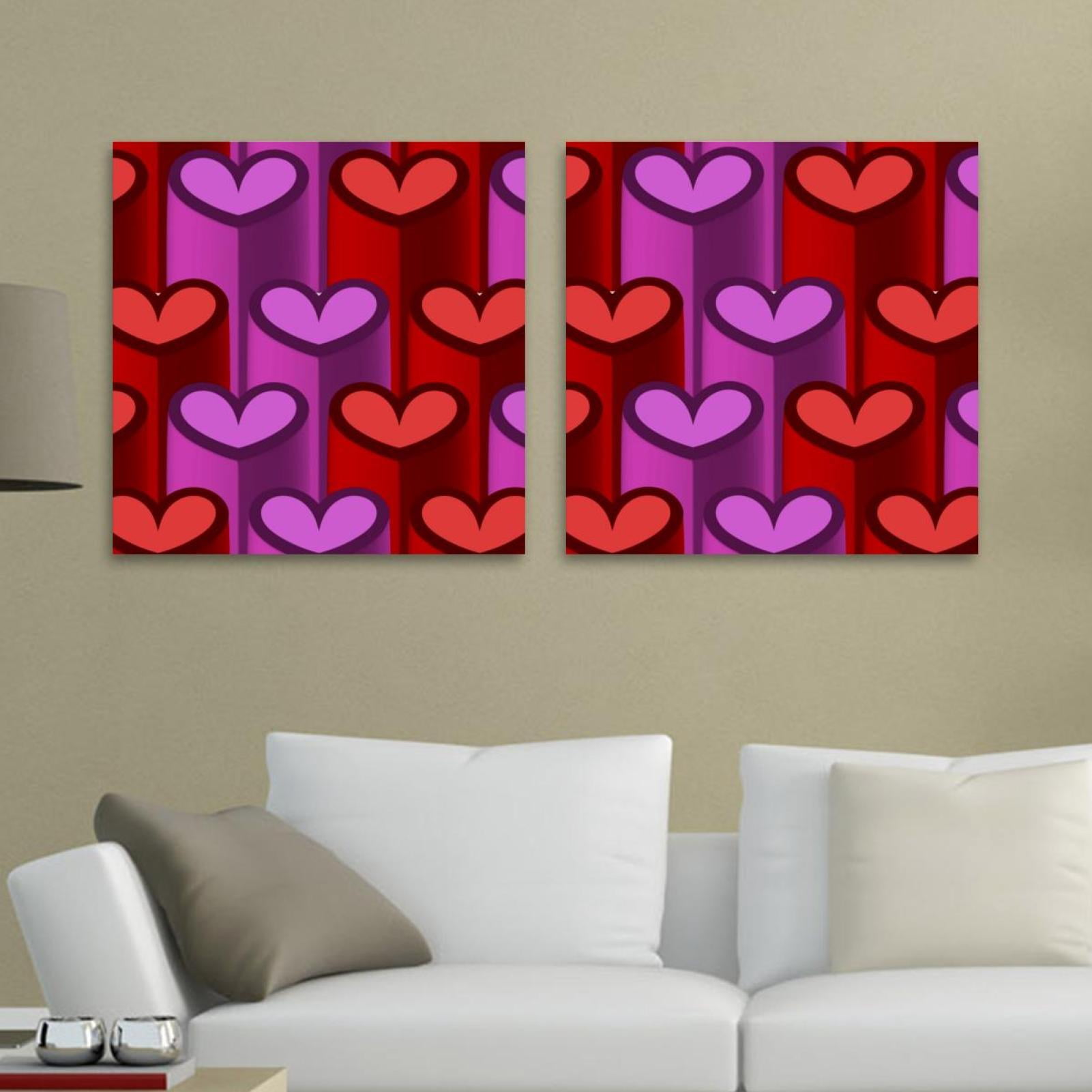 OWNSERIES 3D Purple Red Heart Love Pattern 2PC Canvas Wall Art ...