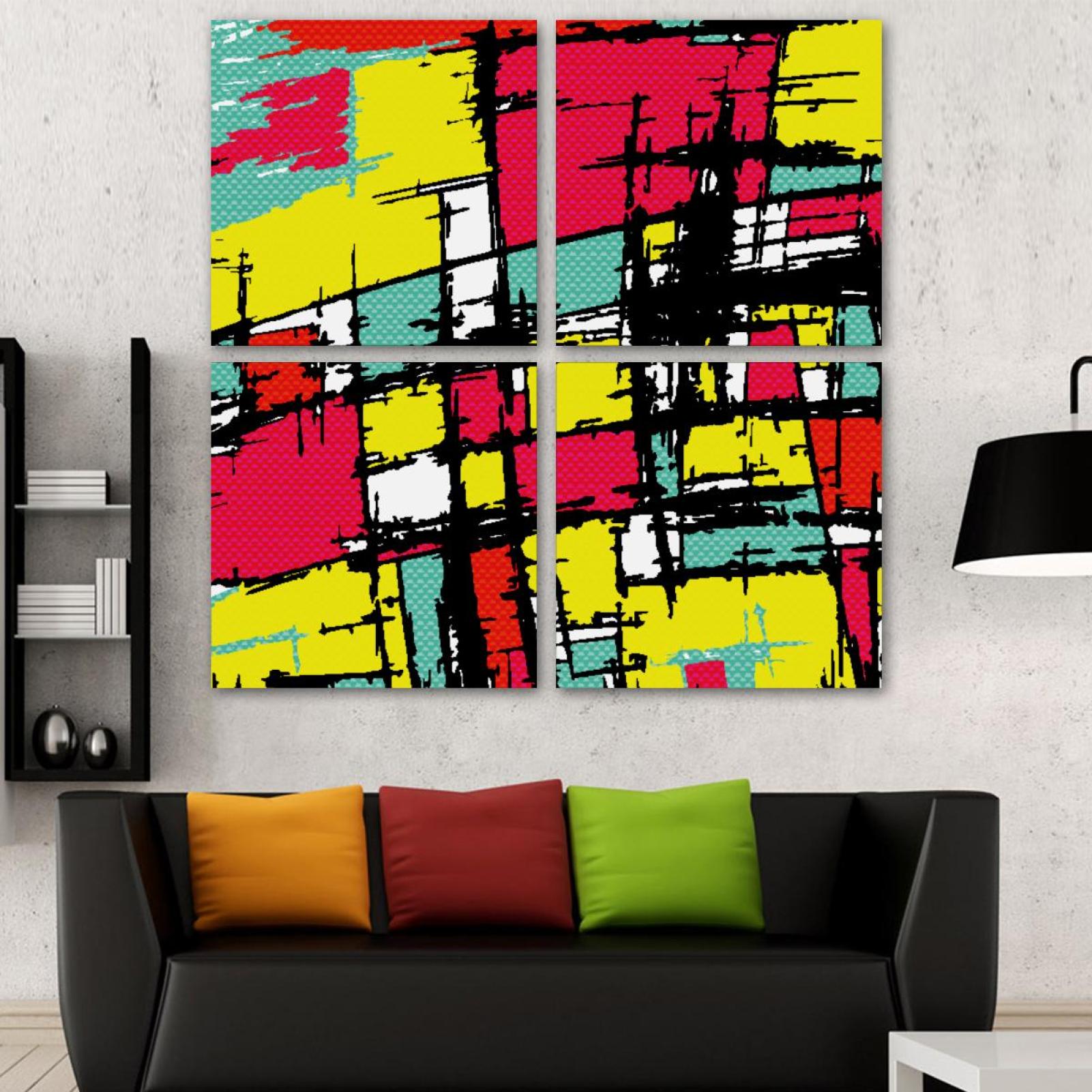 OWNSERIES Abstract Doodle Art Painting Pattern 4PC Frameless Canvas ...