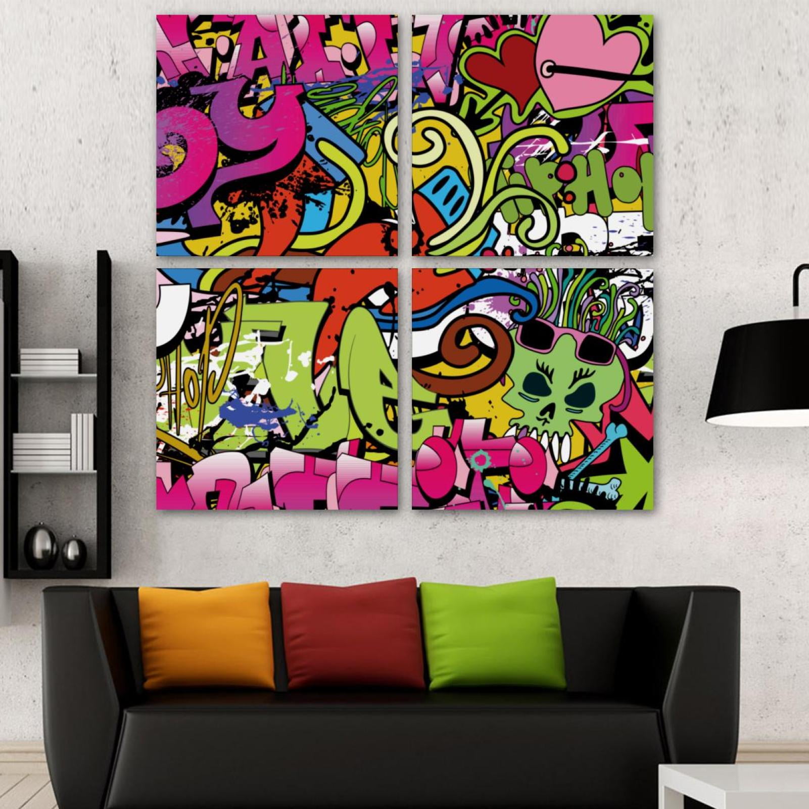 OWNSERIES Abstract Doodle Painting Pattern 4PC Frameless Canvas Wall ...