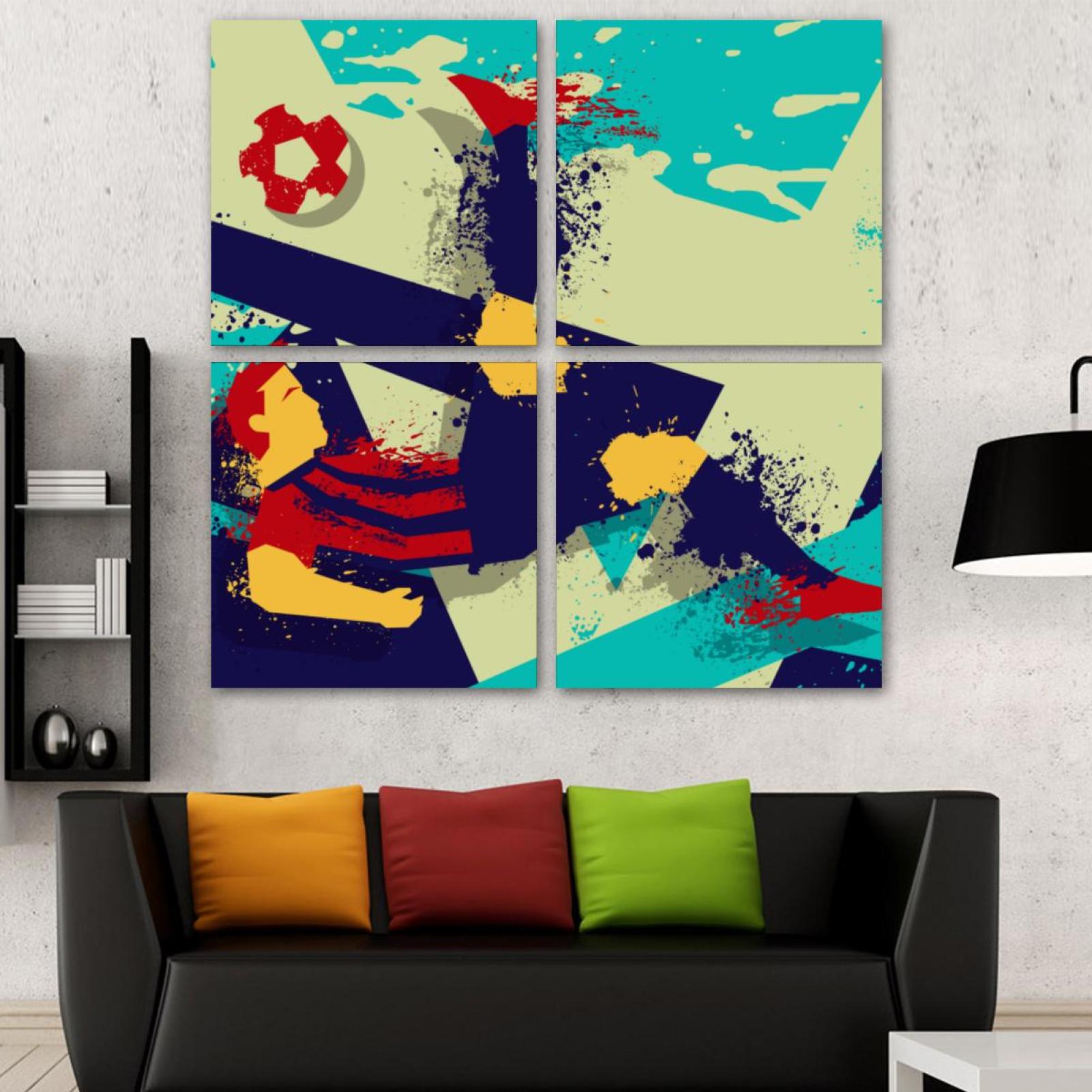 OWNSERIES Abstract Soccer Player Pattern 4PC Frameless Canvas Wall Art Paintings for Living Room ...