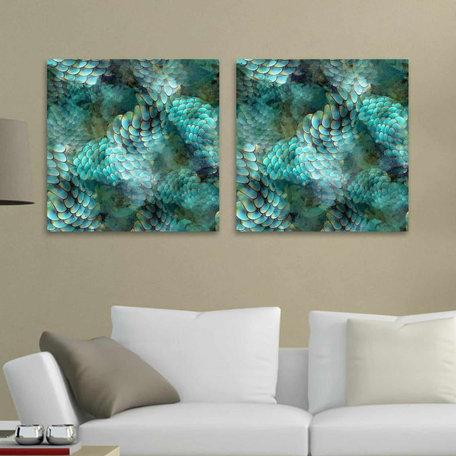OWNSERIES Abstract Watercolor Mermaid Fish Scale Pattern 2PC Canvas ...