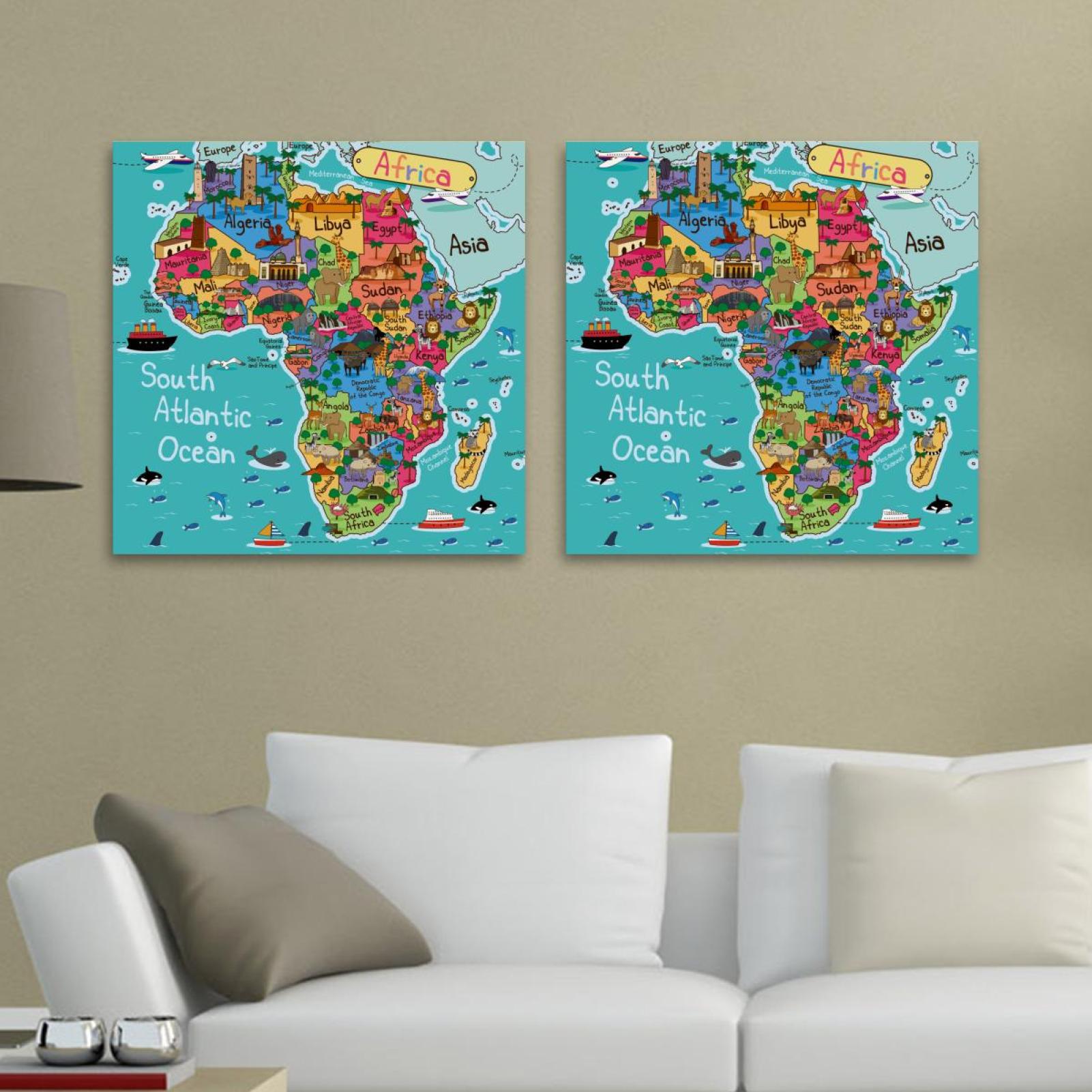 OWNSERIES Africa Map Pattern 2PC Canvas Wall Art Paintings for Living ...