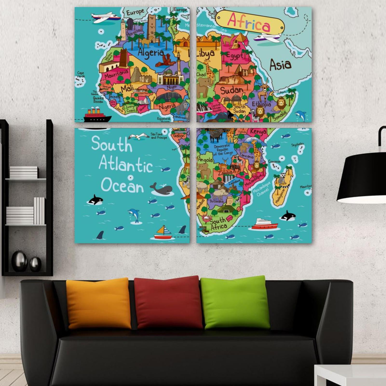 OWNSERIES Africa Map Pattern 4PC Frameless Canvas Wall Art Paintings ...
