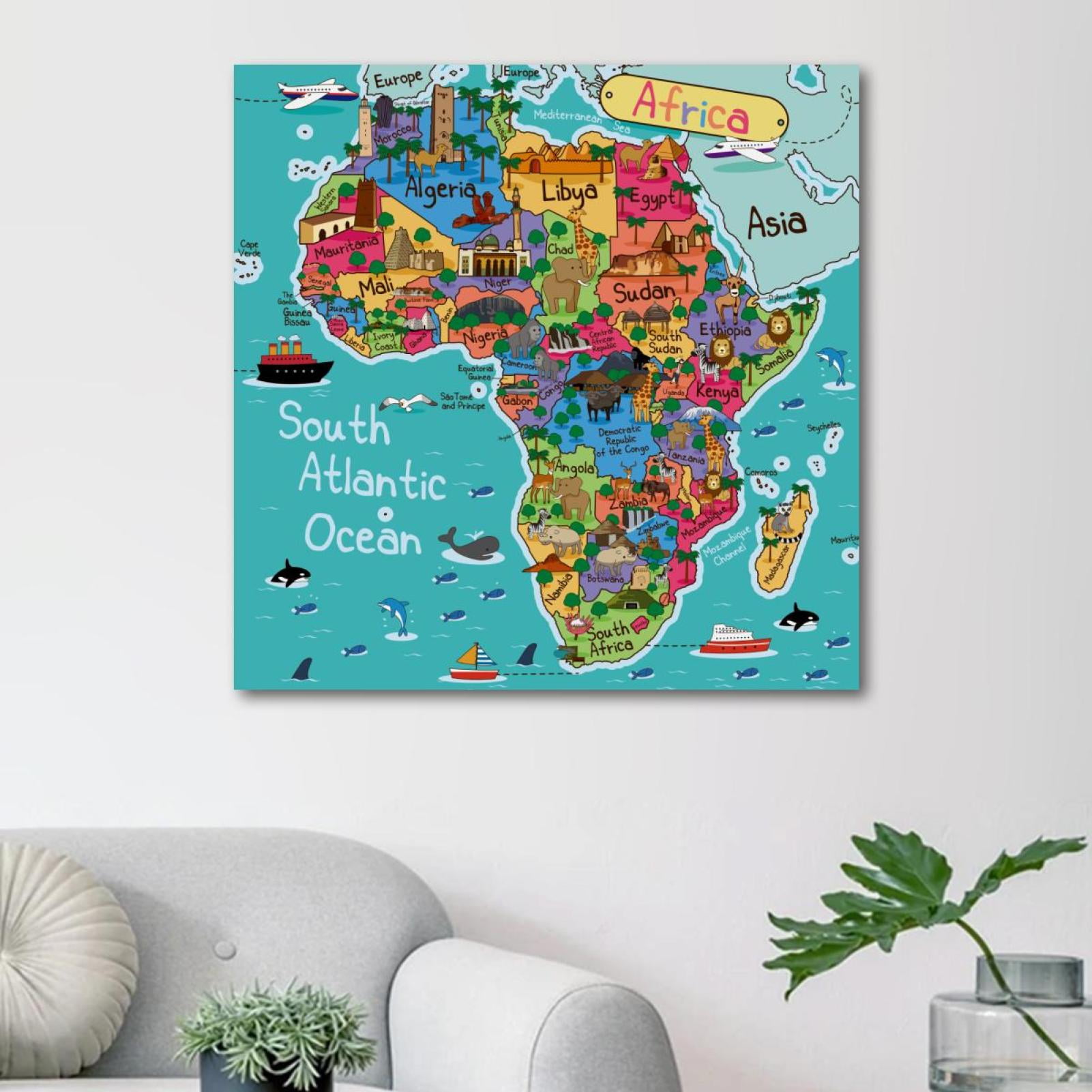 OWNSERIES Africa Map Pattern Canvas Wall Art Paintings for Living Room ...