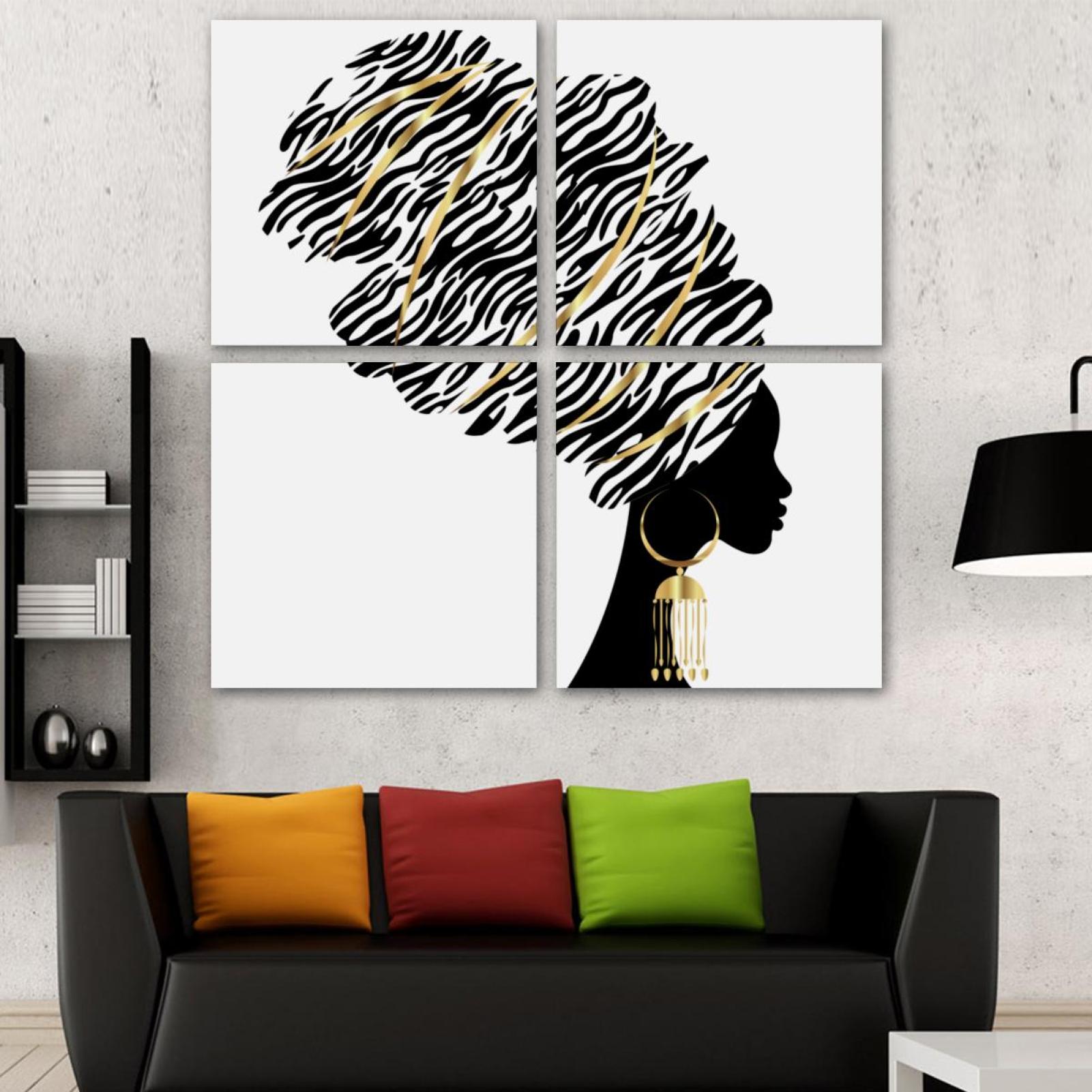 OWNSERIES African Woman Pattern 4PC Frameless Canvas Wall Art Paintings ...