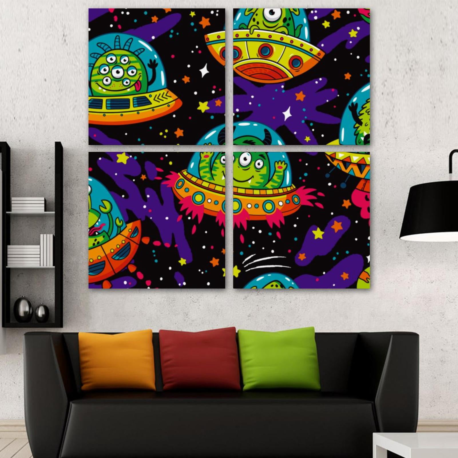 OWNSERIES Alien Monsters Cartoon Pattern 4PC Frameless Canvas Wall Art ...