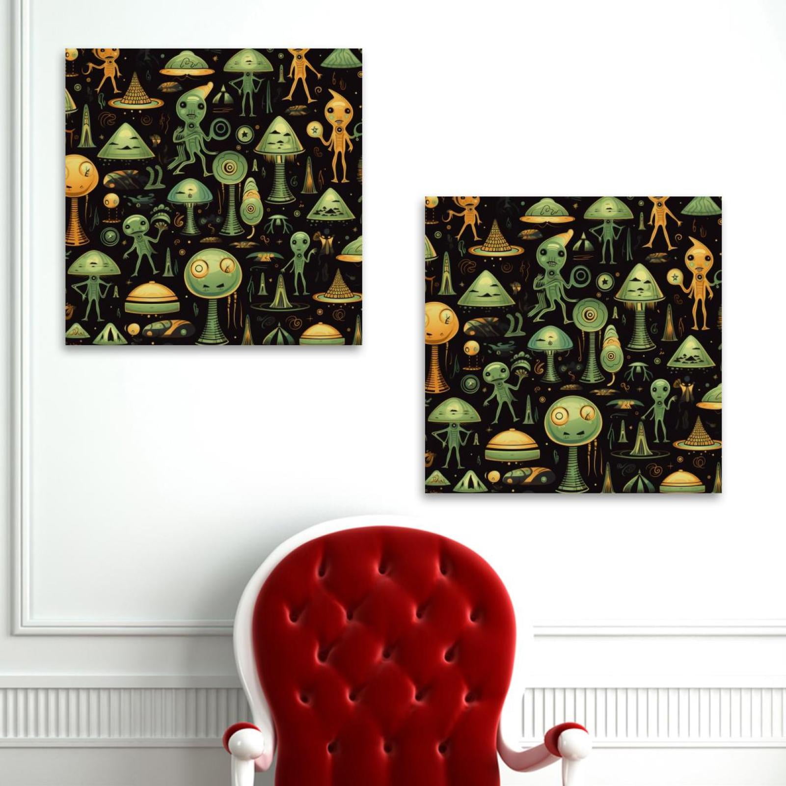 OWNSERIES Alien Pattern 2PC Canvas Wall Art Paintings for Living Room ...