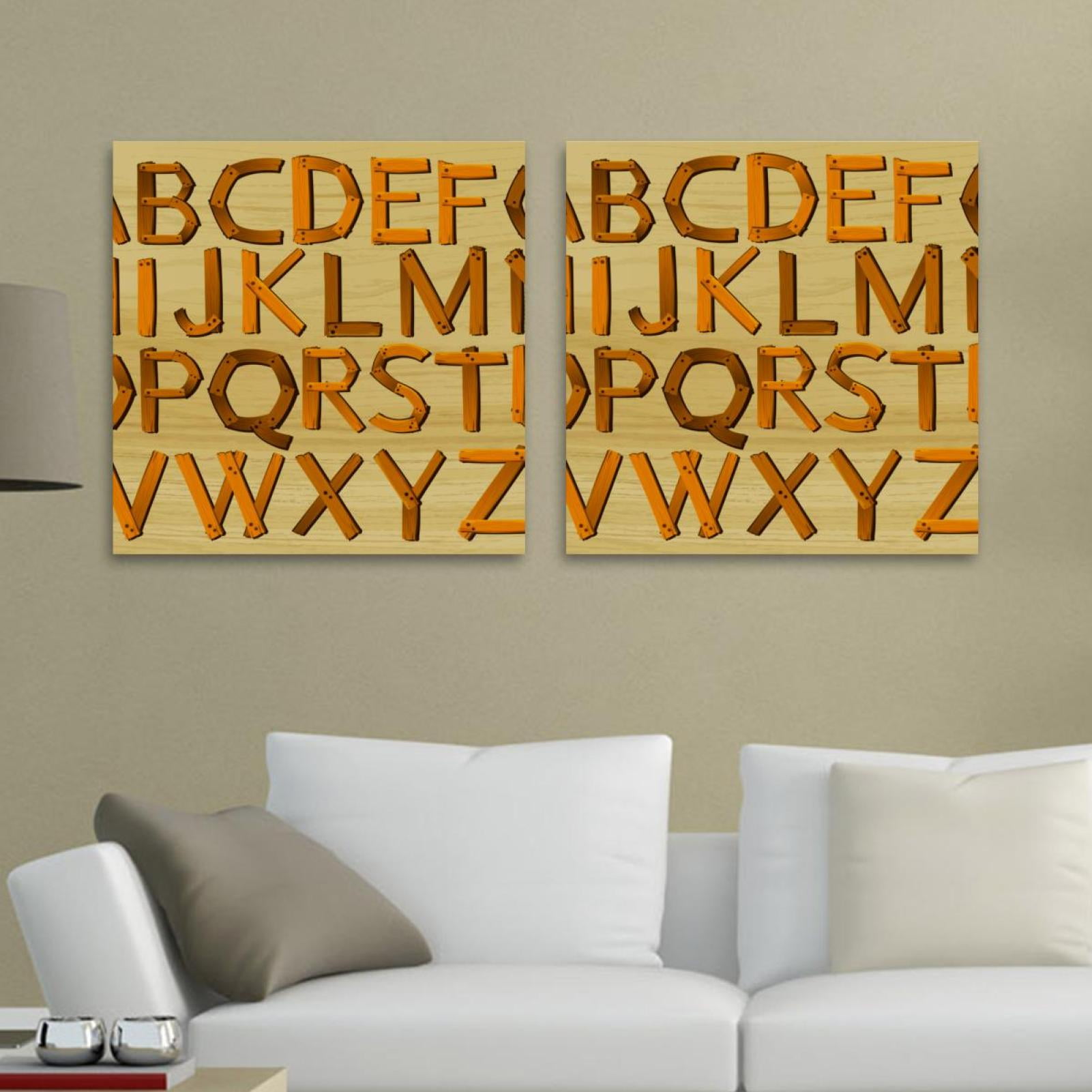 OWNSERIES Alphabet Characters From a To Z in Wooden Pattern 2PC Canvas ...