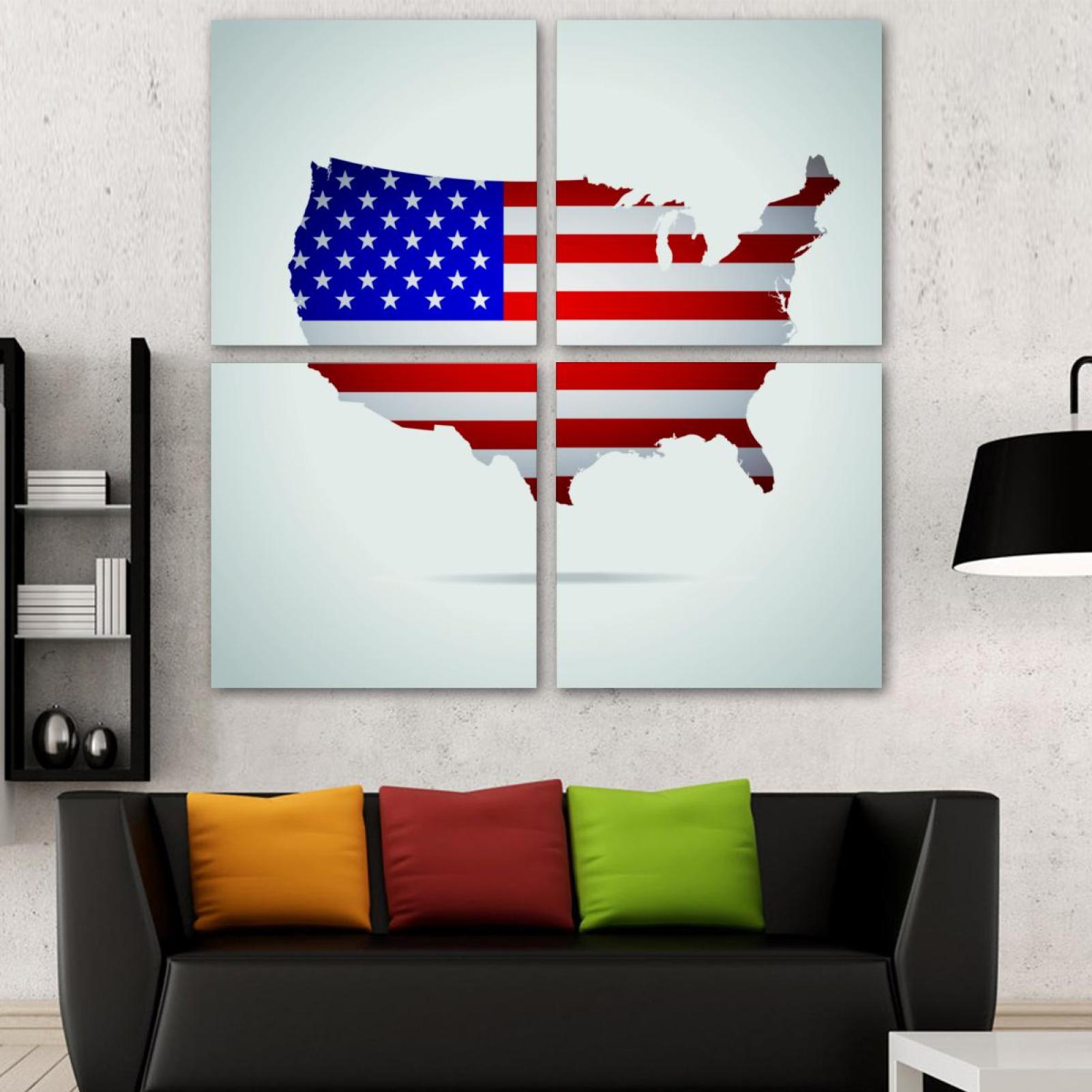OWNSERIES American Flag Map Pattern 4PC Frameless Canvas Wall Art ...