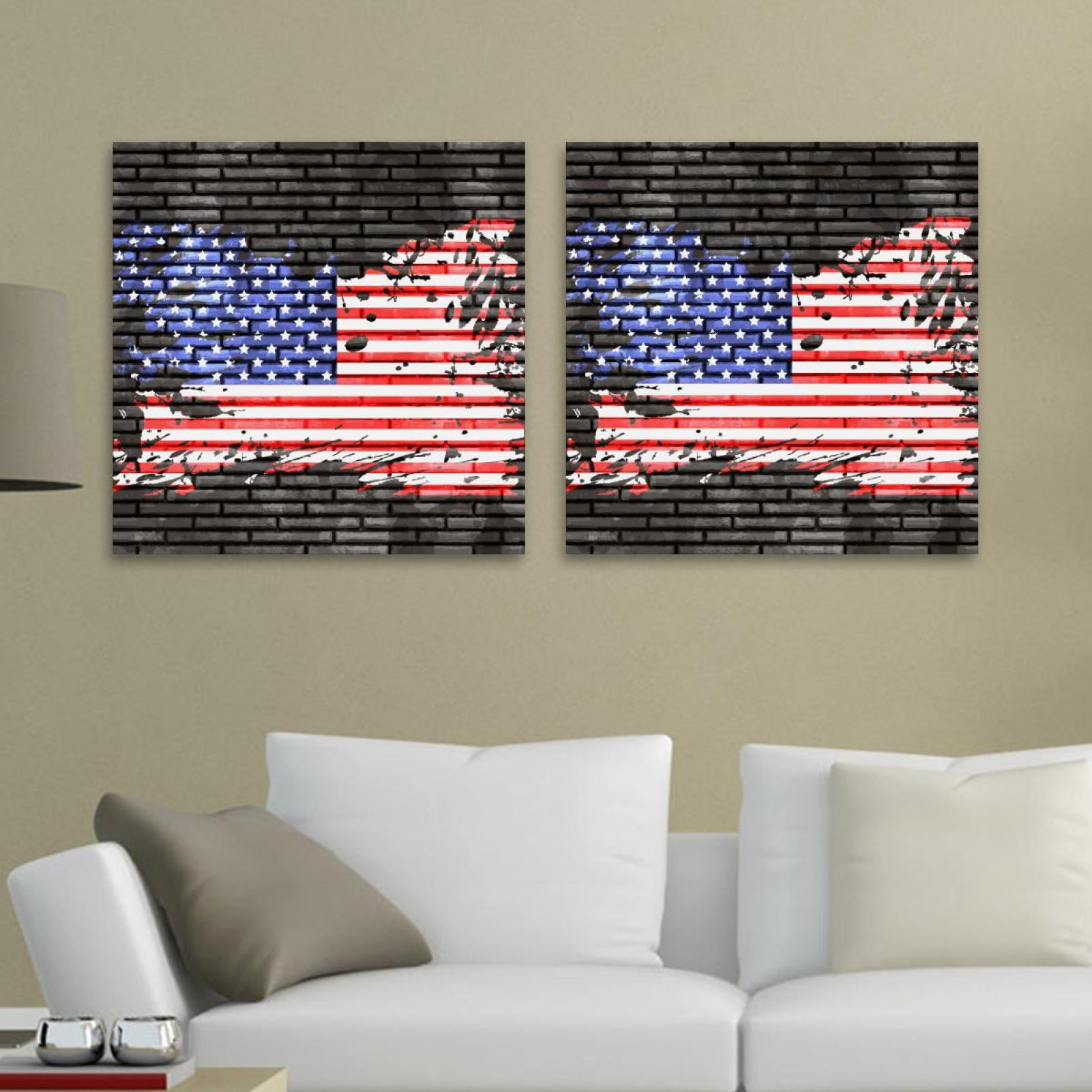 OWNSERIES American Flag on Brick Wall Pattern 2PC Canvas Wall Art ...