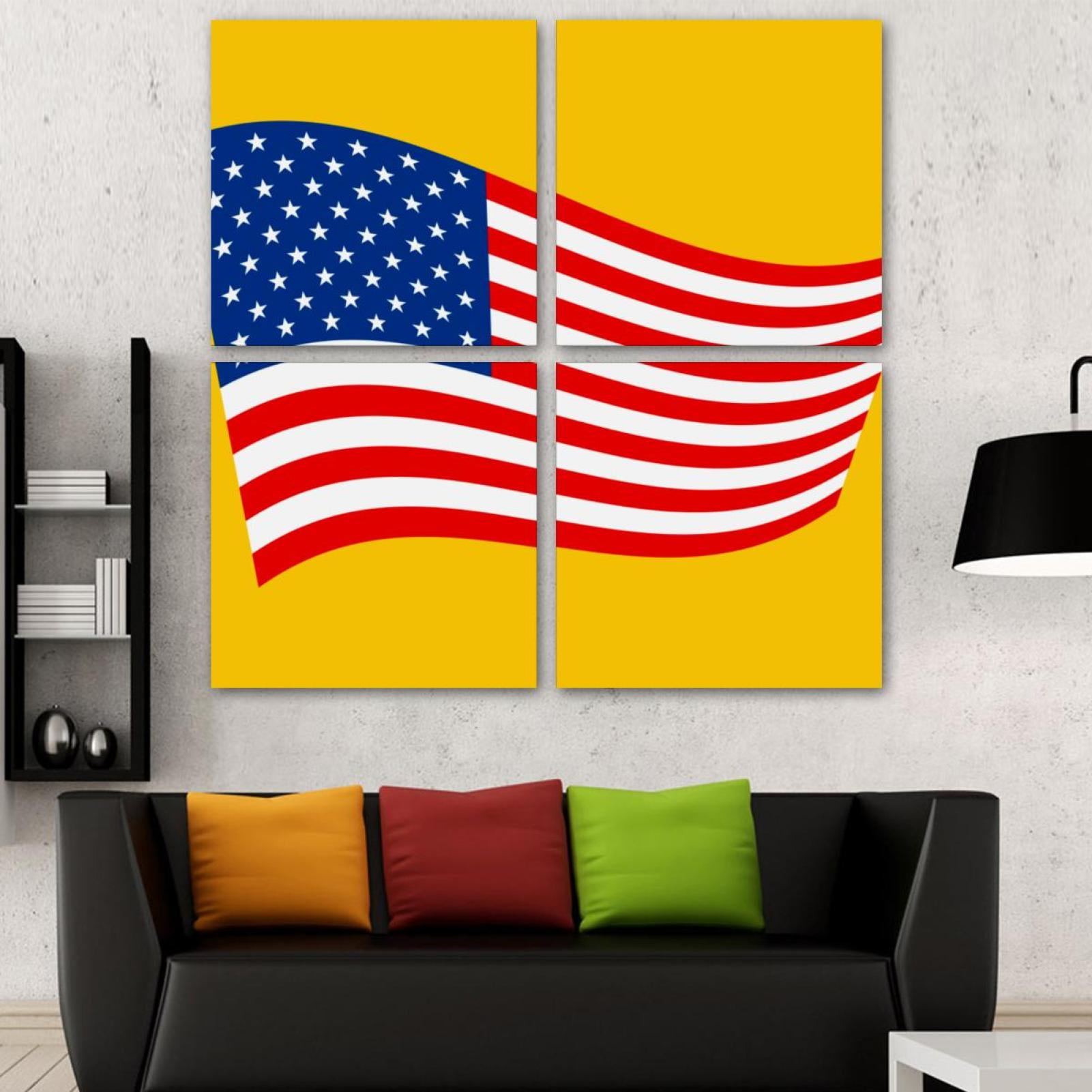 OWNSERIES American Flags with Yellow Background Pattern 4PC Frameless ...
