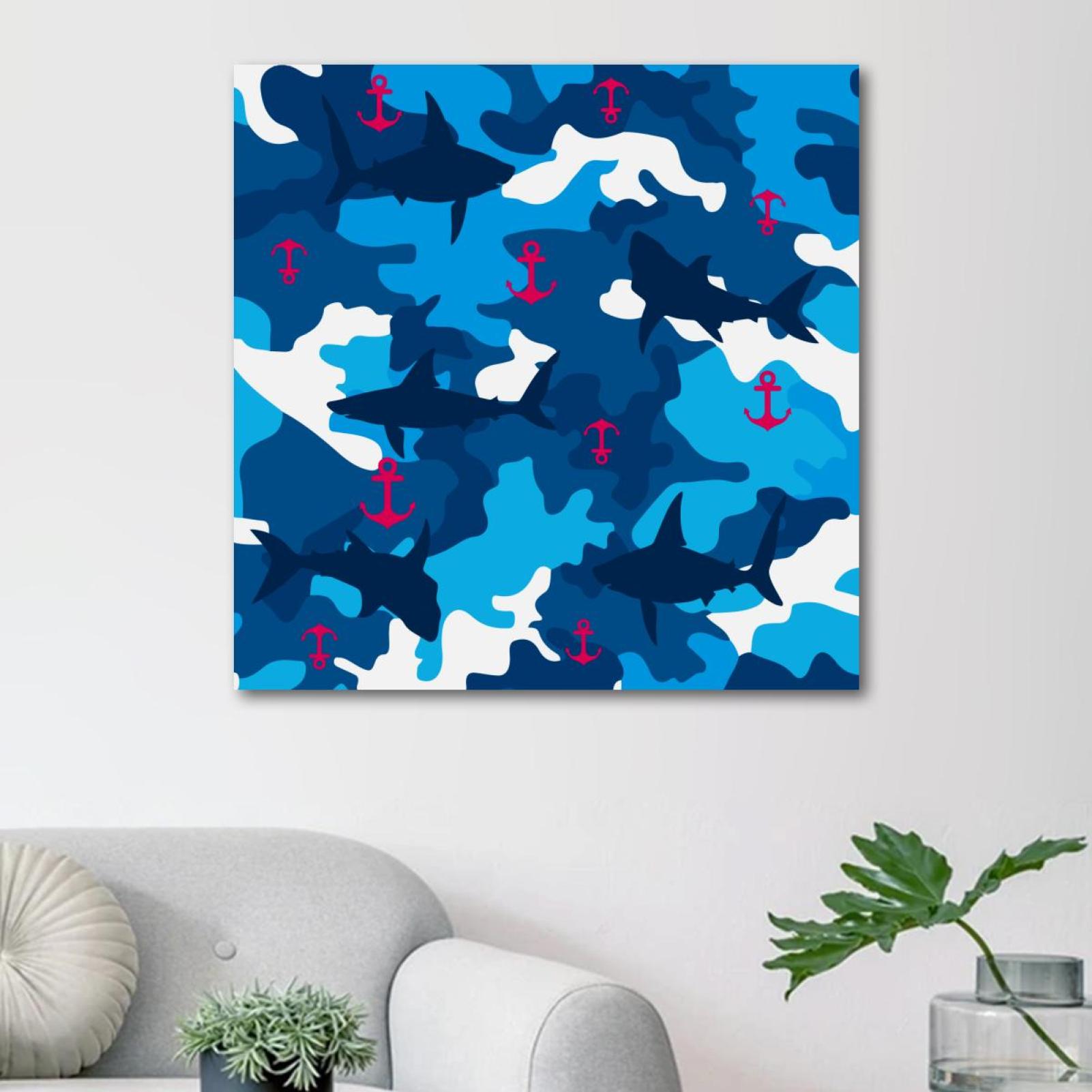 OWNSERIES Anchor Camouflage Ocean Shark Pattern Canvas Wall Art Paintings for Living Room Canvas ...