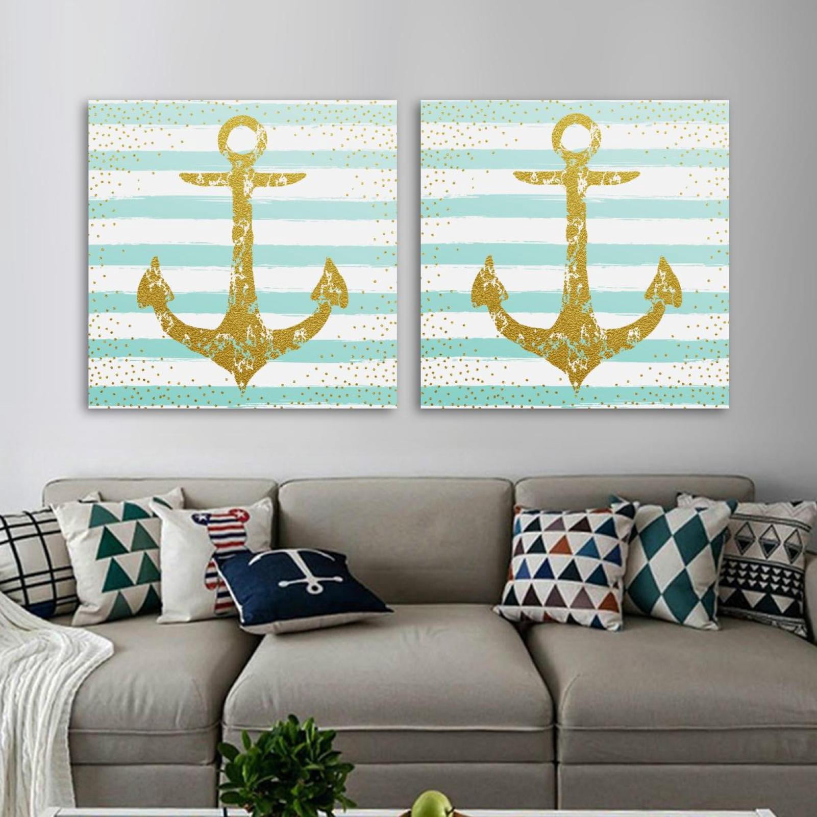 OWNSERIES Anchor Stripe Striated Ocean Pattern 2PC Canvas Wall Art ...