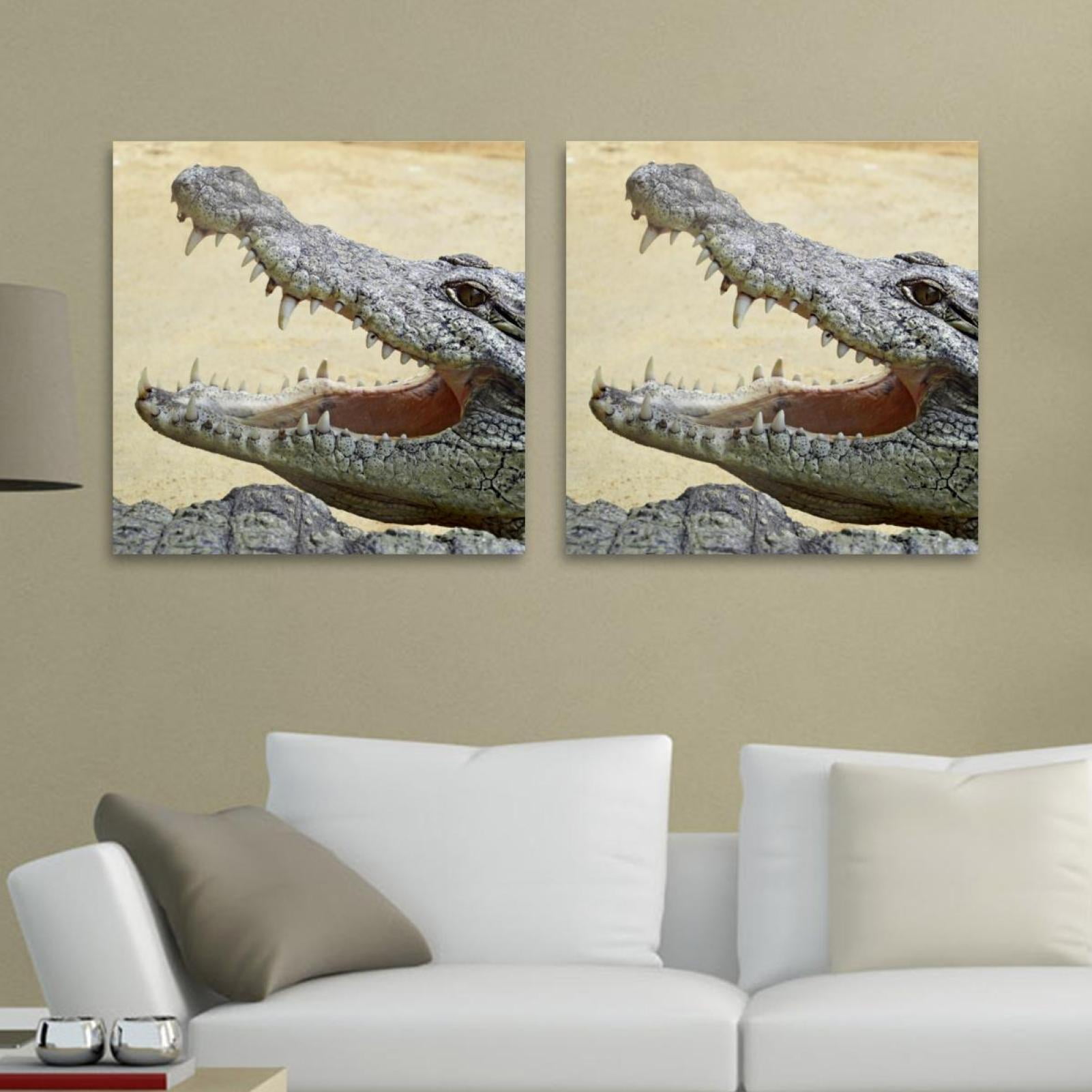 OWNSERIES Aniaml Crocodile Alligator Open Mouth Pattern 2PC Canvas Wall Art Paintings for Living ...