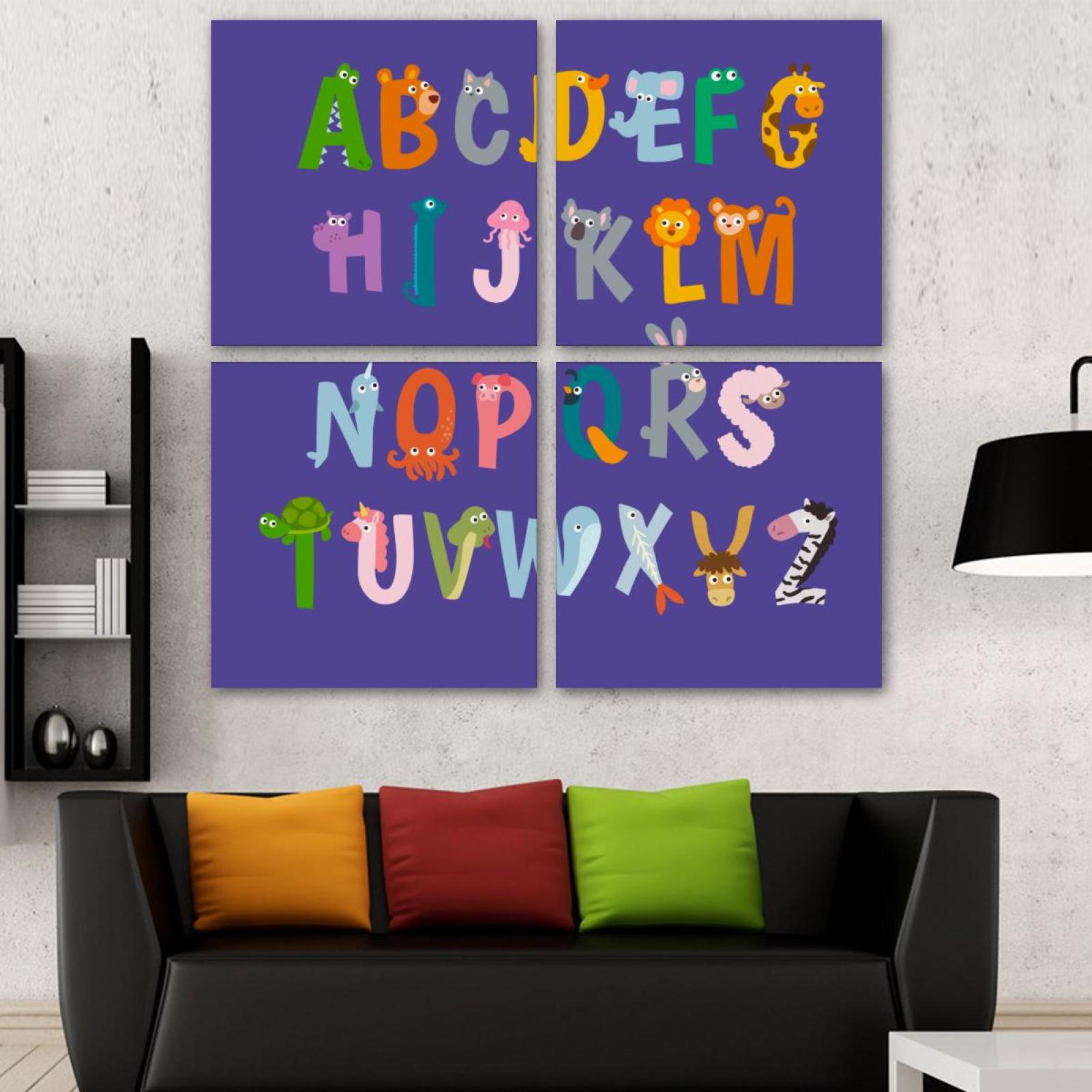 OWNSERIES Animais Letter Alphabets Pattern 4PC Frameless Canvas Wall ...