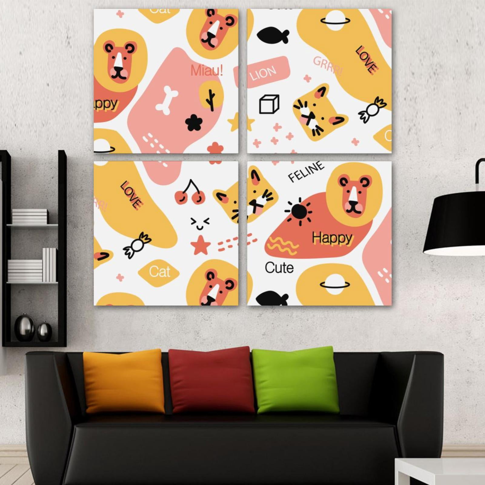 OWNSERIES Animals Cute Tigher Pattern Pattern 4PC Frameless Canvas Wall ...