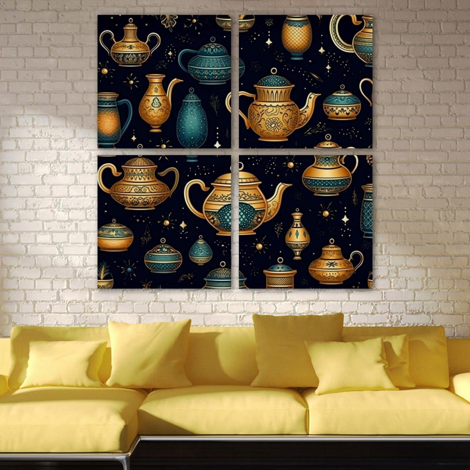 OWNSERIES Arabic Teapot Pattern 4PC Frameless Canvas Wall Art Paintings ...