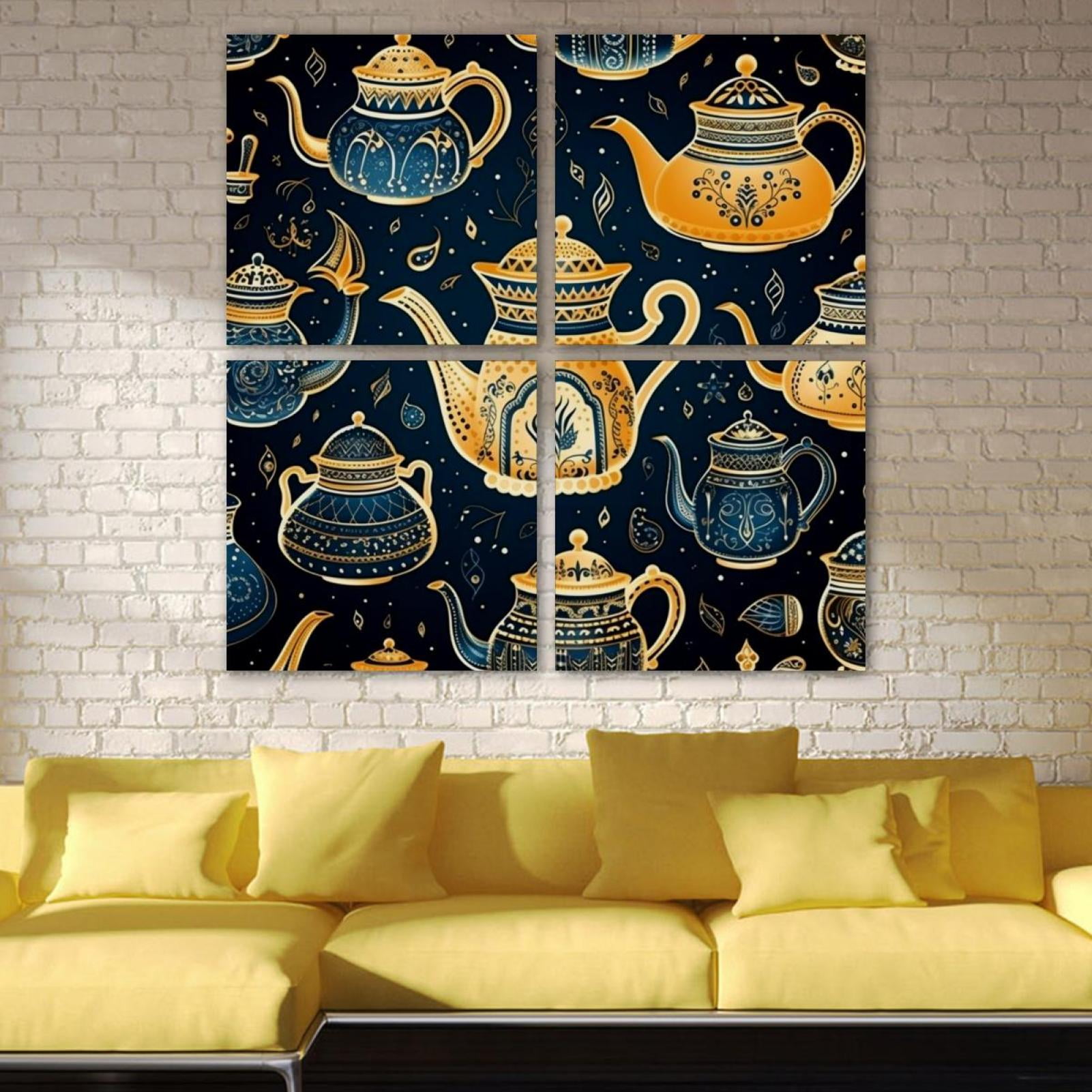 OWNSERIES Arabic Teapot Pattern 4PC Frameless Canvas Wall Art Paintings ...