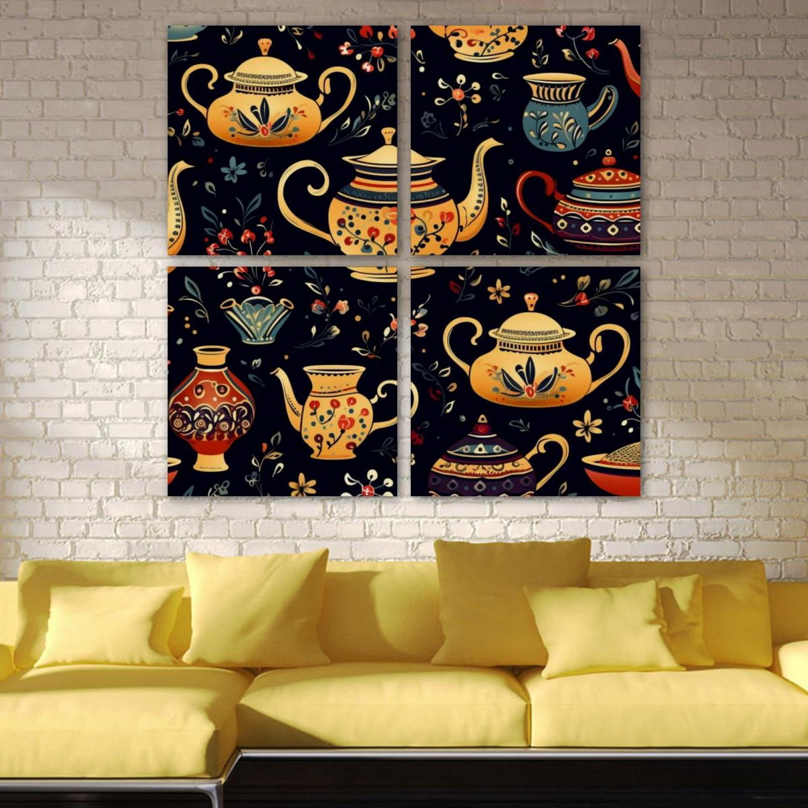 OWNSERIES Arabic Teapot Pattern 4PC Frameless Canvas Wall Art Paintings ...